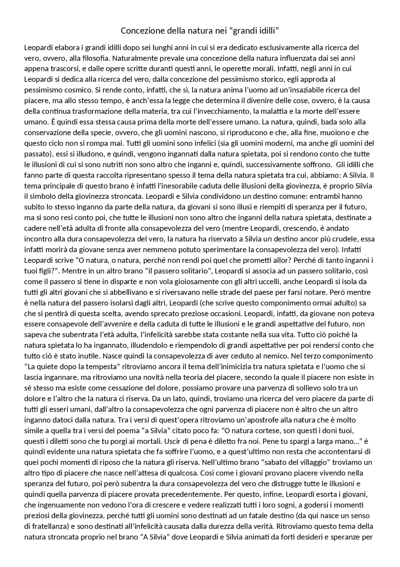 Concezione Della Natura Nei Grandi Idilli Di Leopardi Docsity