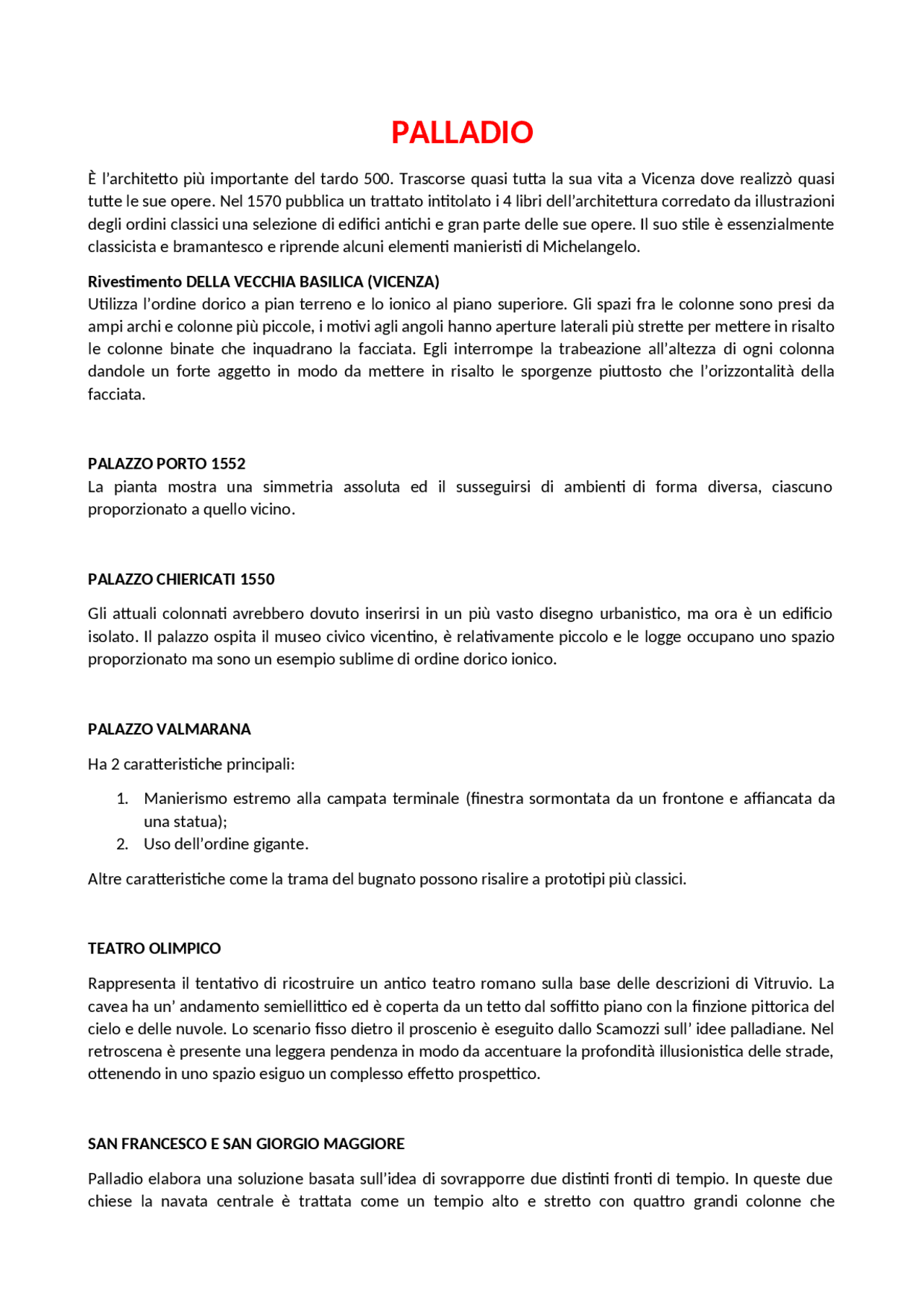Palladio Riassunto Vita E Opere Docsity