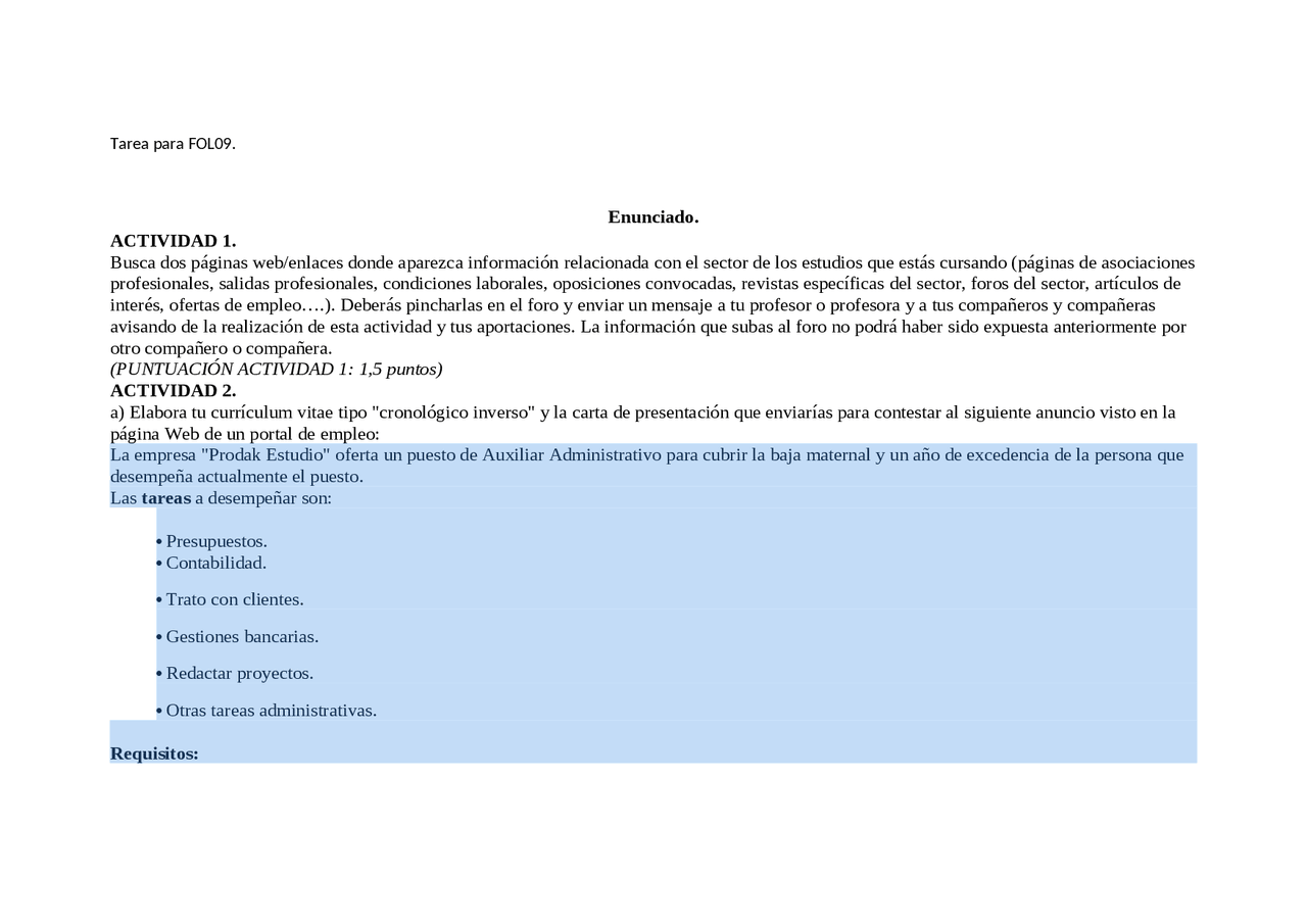 Tarea Formación Y Orientación Laboral 09 Ejercicios De Formación Y