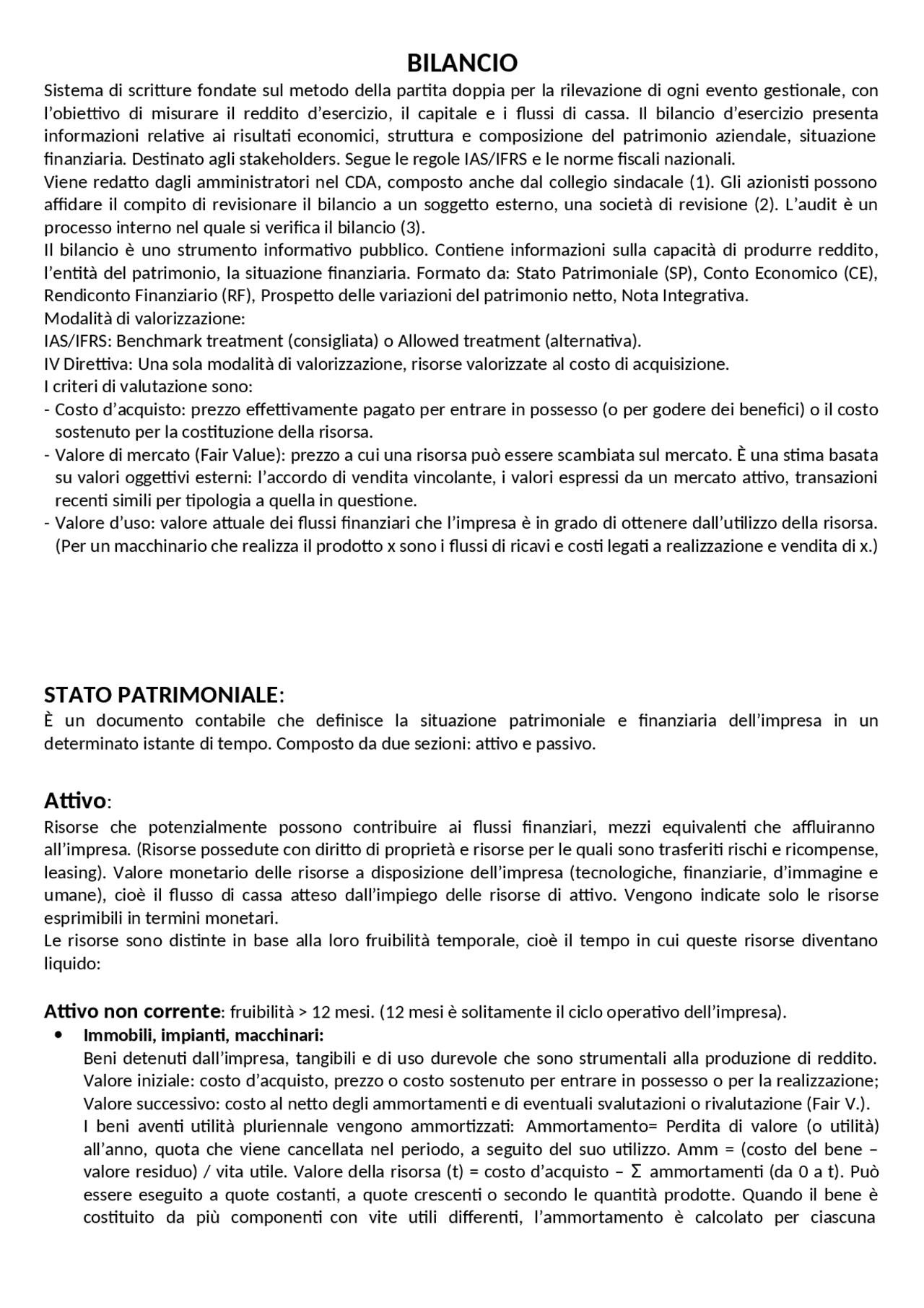 Ripasso Integrale Di Uno Schema Di Bilancio Docsity