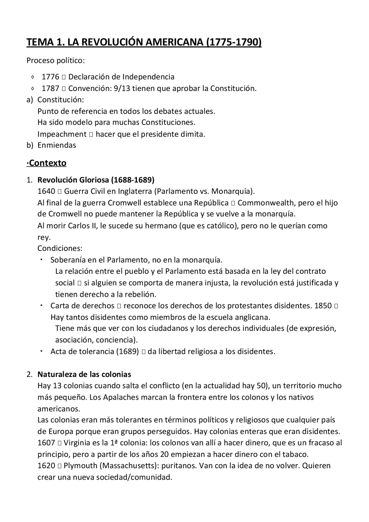 Tema 1. La revolución americana - Docsity