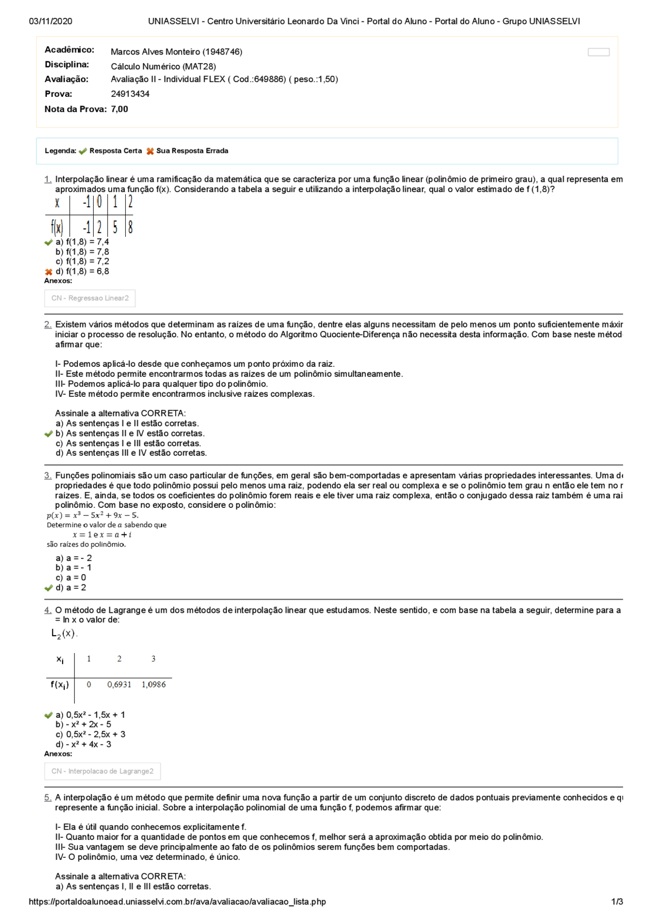 Provas Cálculo Numérico Prove Desame Calcolo I Docsity