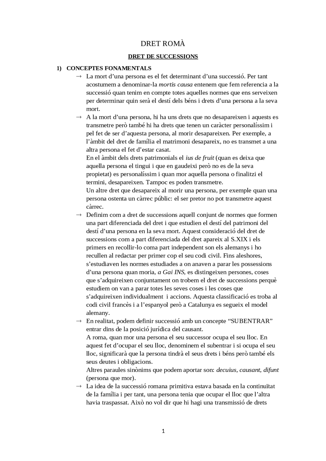 Dret Romà Dret De Successions Docsity