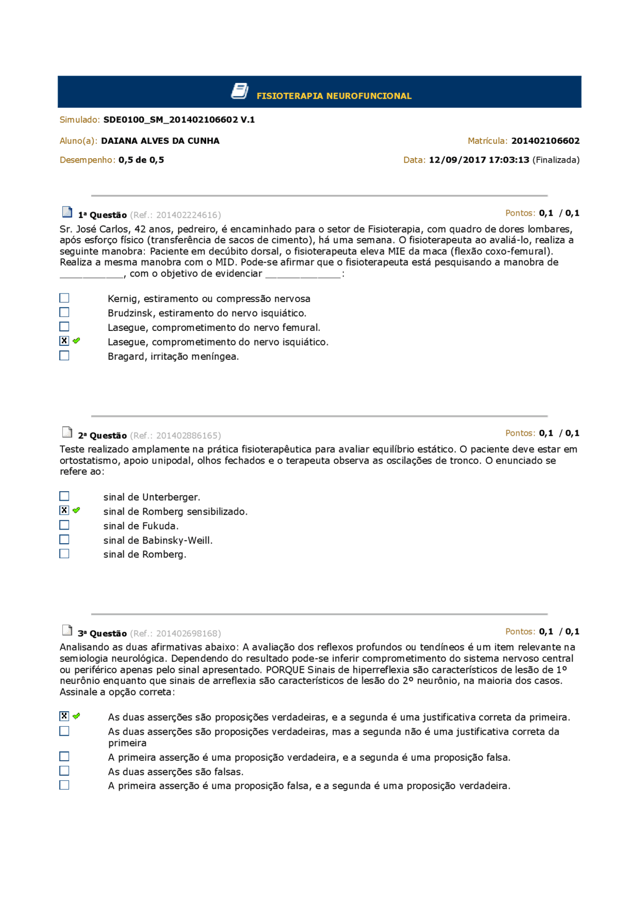 Avaliando Neurofuncional Exercícios Neurologia Docsity