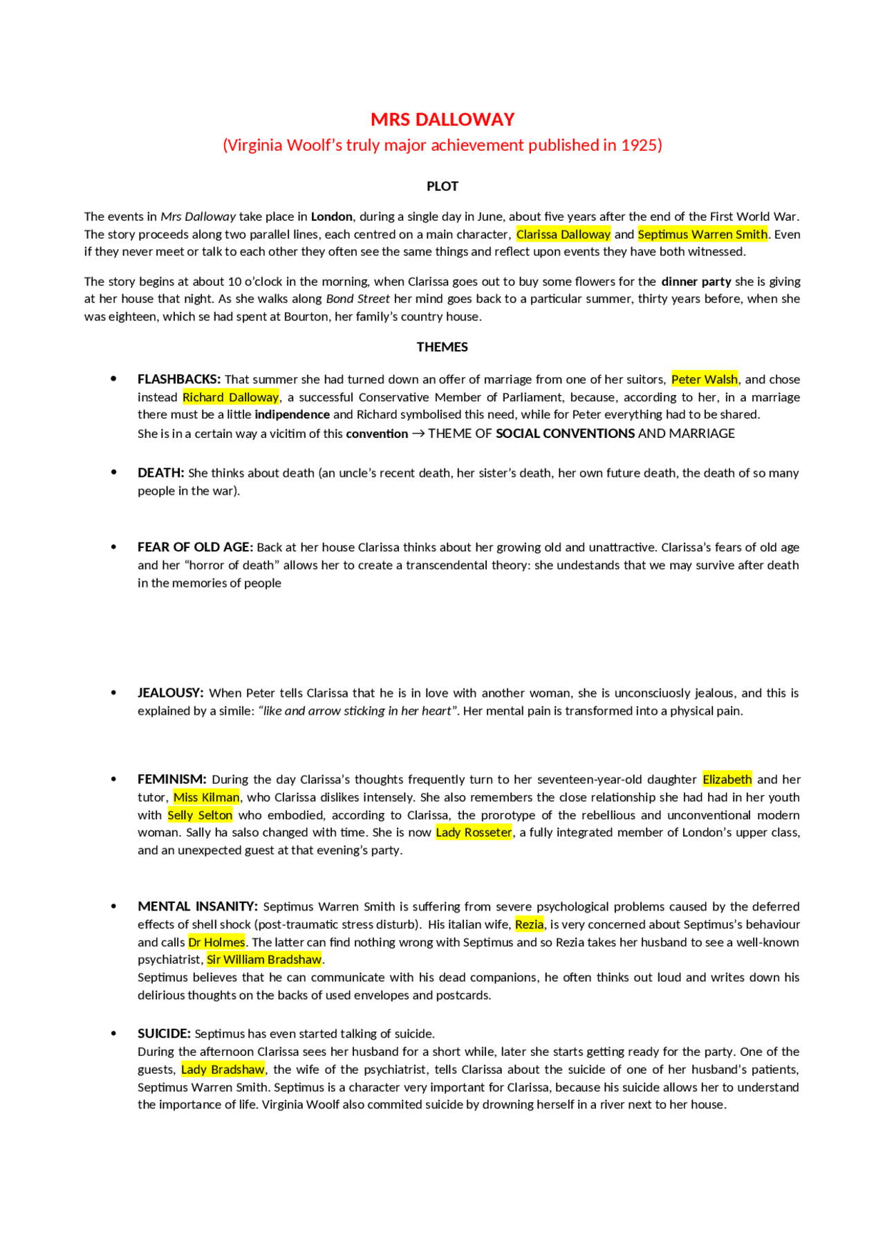 Mrs dalloway approfondimento - Docsity