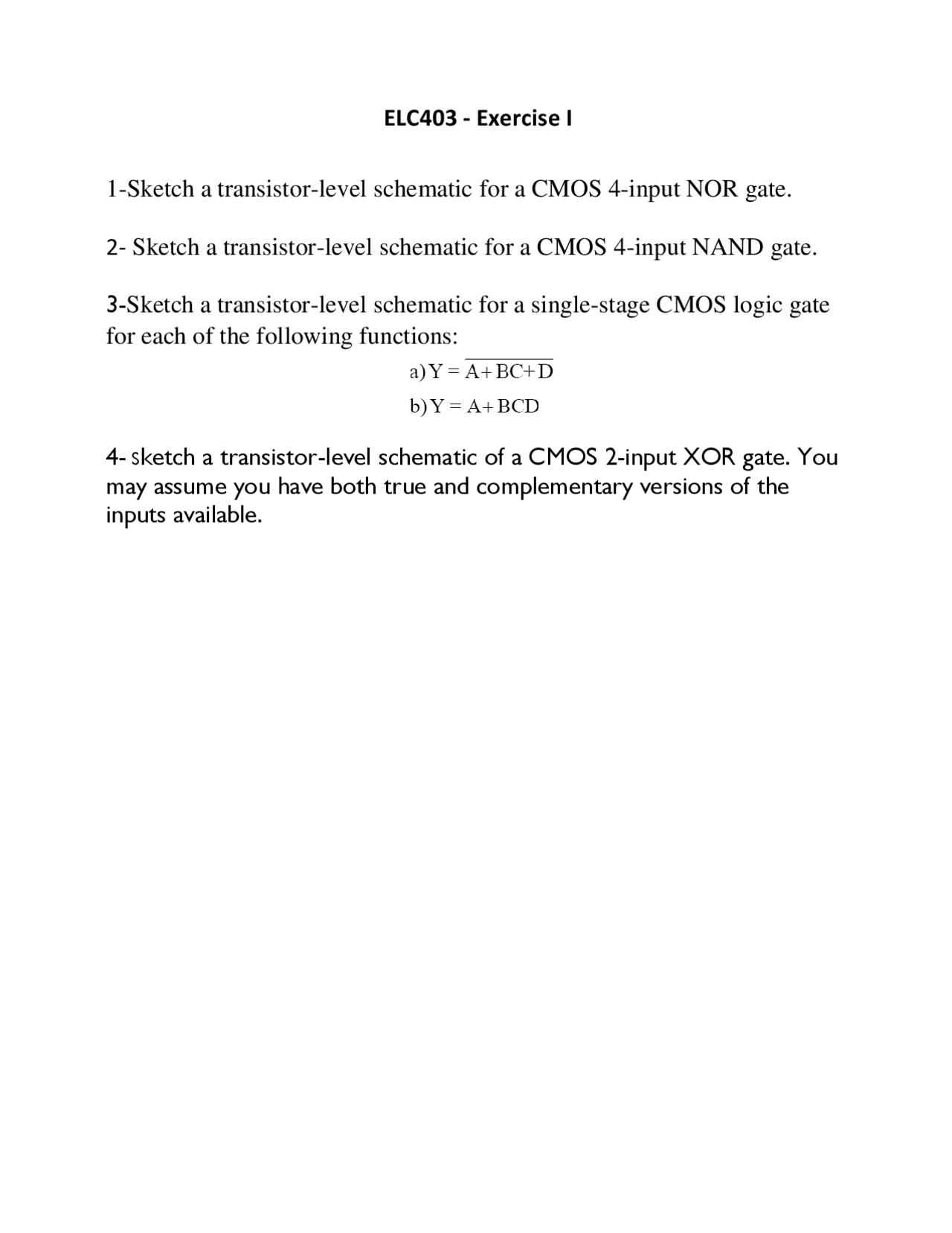 Digital Design Logic Gates Mosfet Problems Docsity