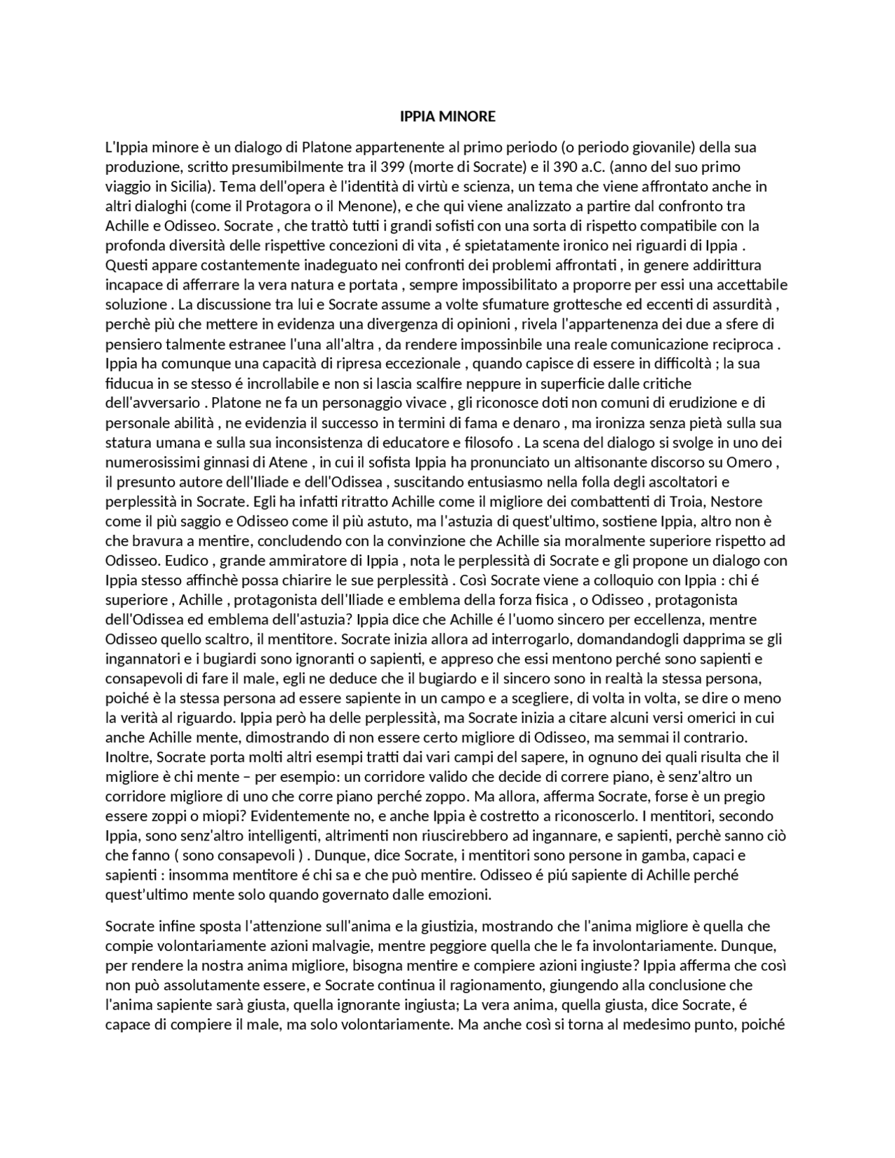 Riassunto Ippia Minore di Platone - Docsity