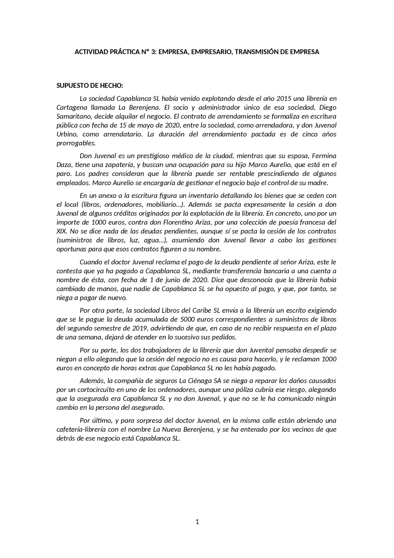 Practica Derecho Mercantil Ejercicios De Derecho Mercantil Docsity