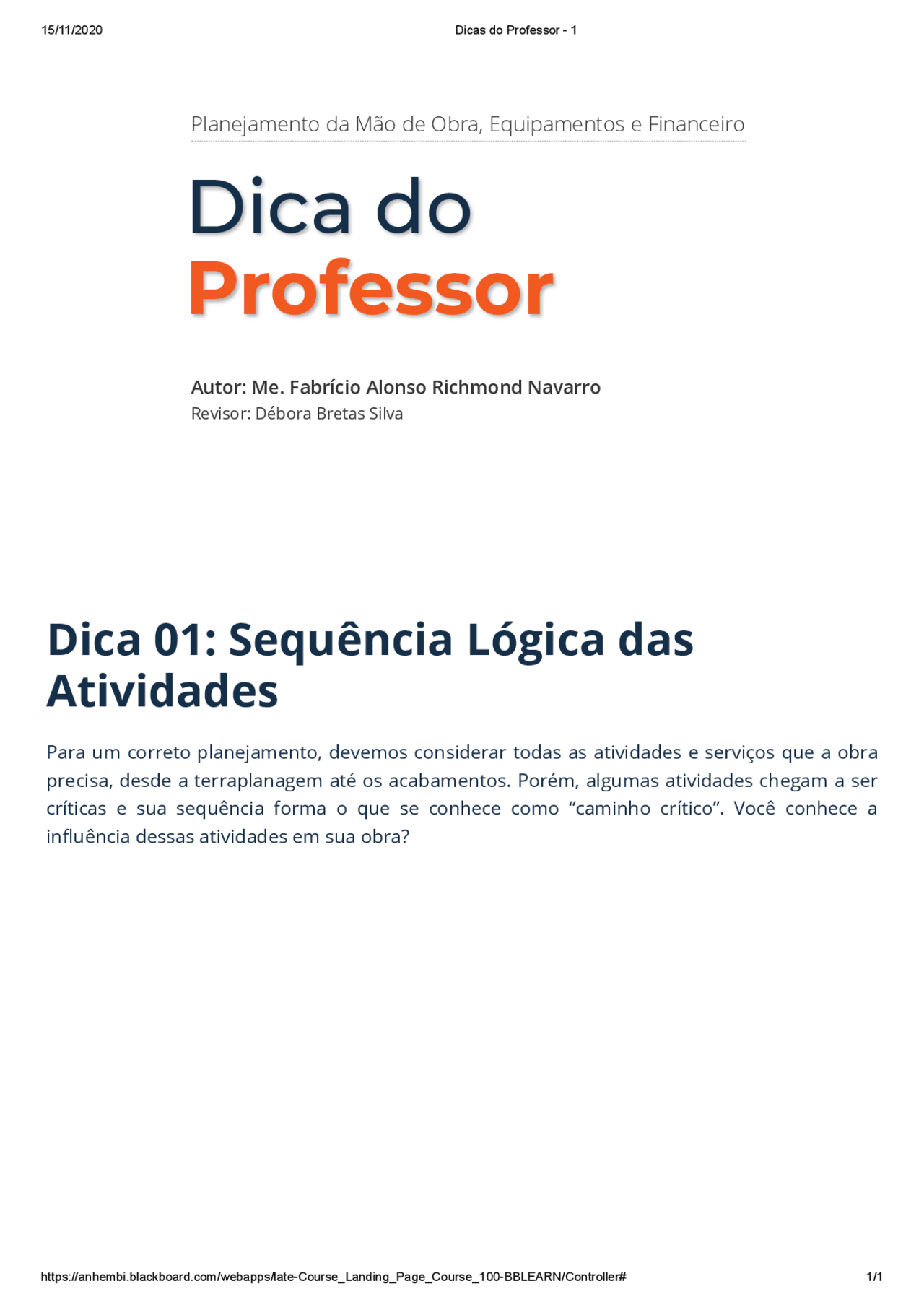 Dica 01 Dicas De Aulas De Pós Graduação Docsity