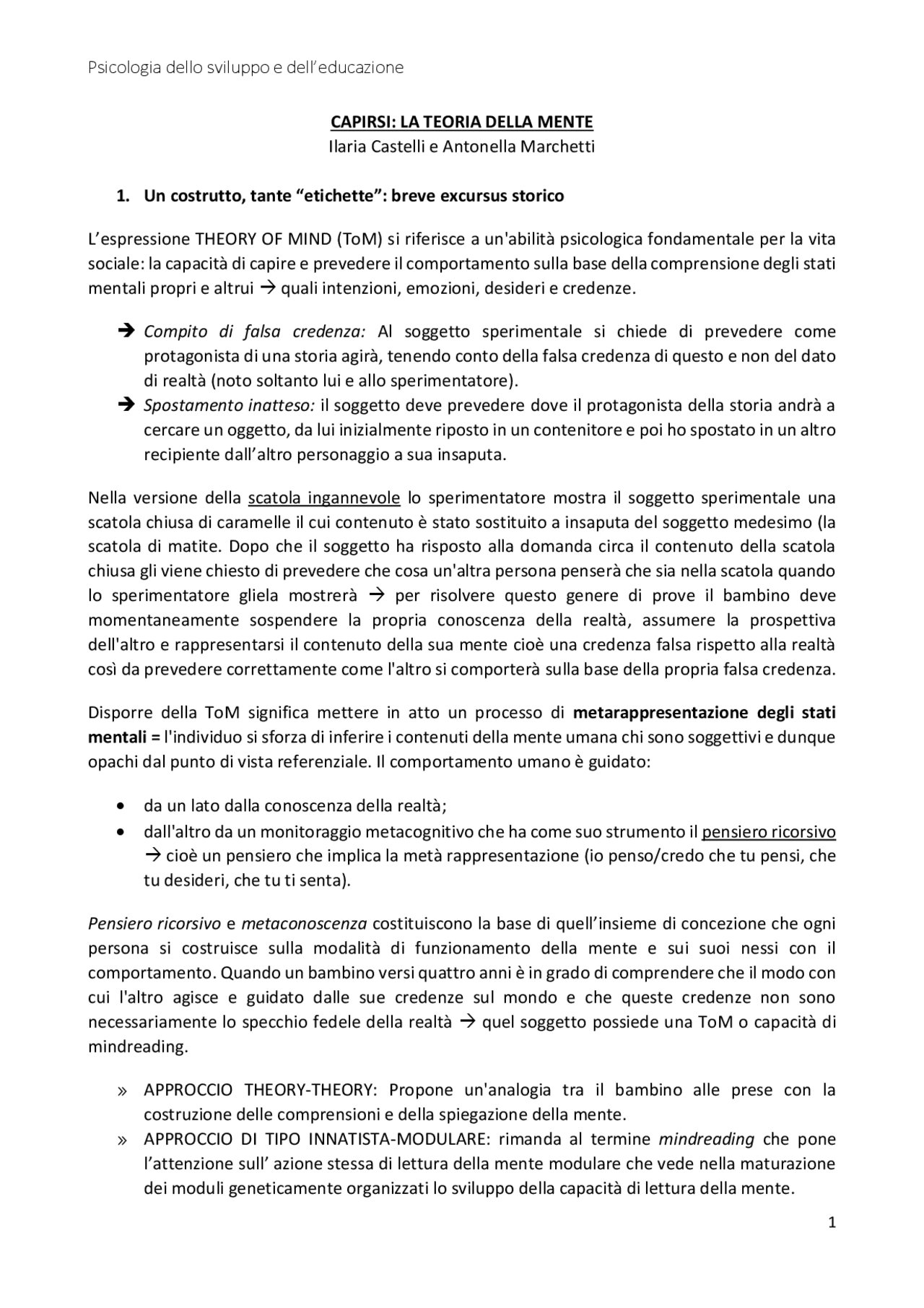 Capirsi La Teoria Della Mente Docsity