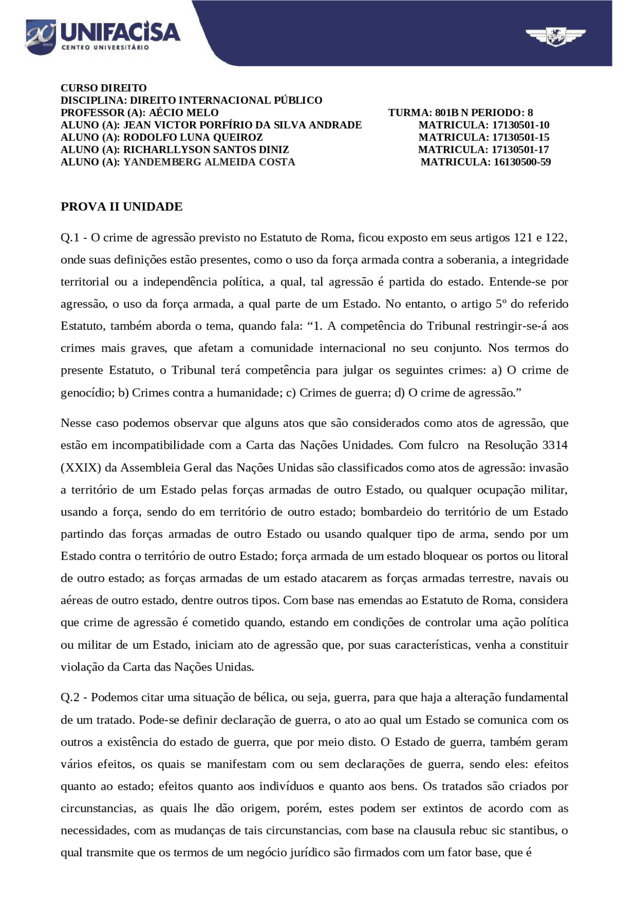 Prova Sobre Direito Internacional Publico Docsity