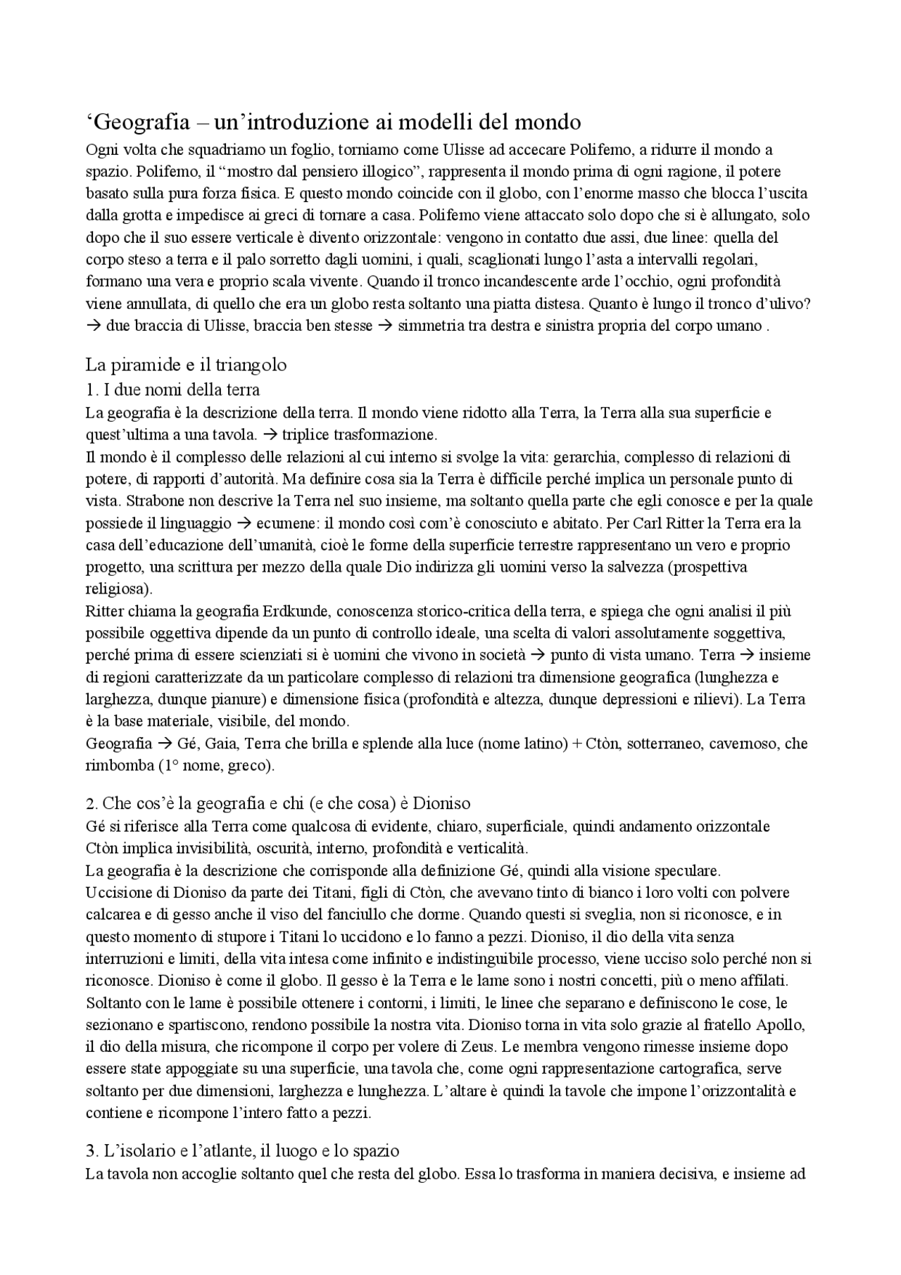 Geografia Unintroduzione Ai Modelli Del Mondo Docsity