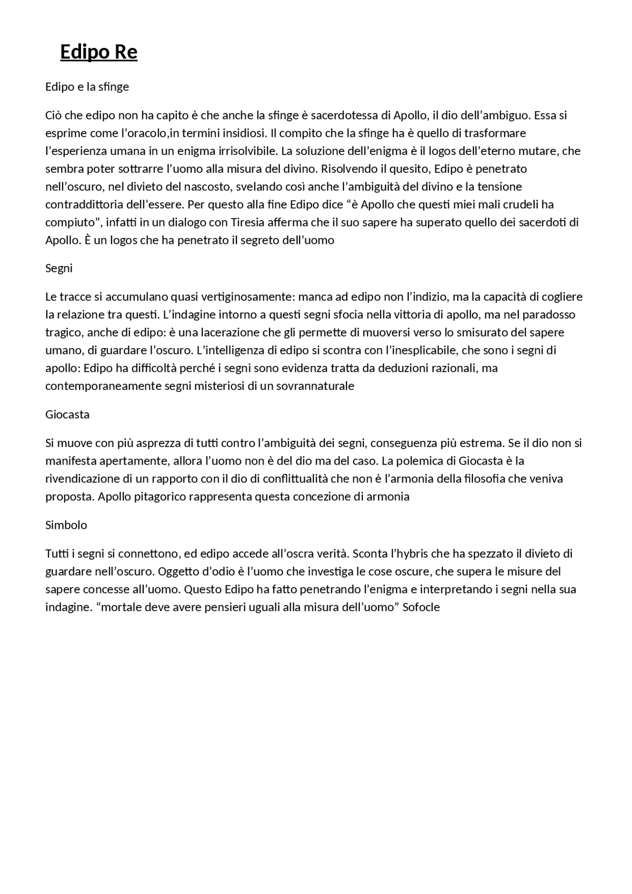 Breve analisi significato Edipo Re- Sofocle - Docsity