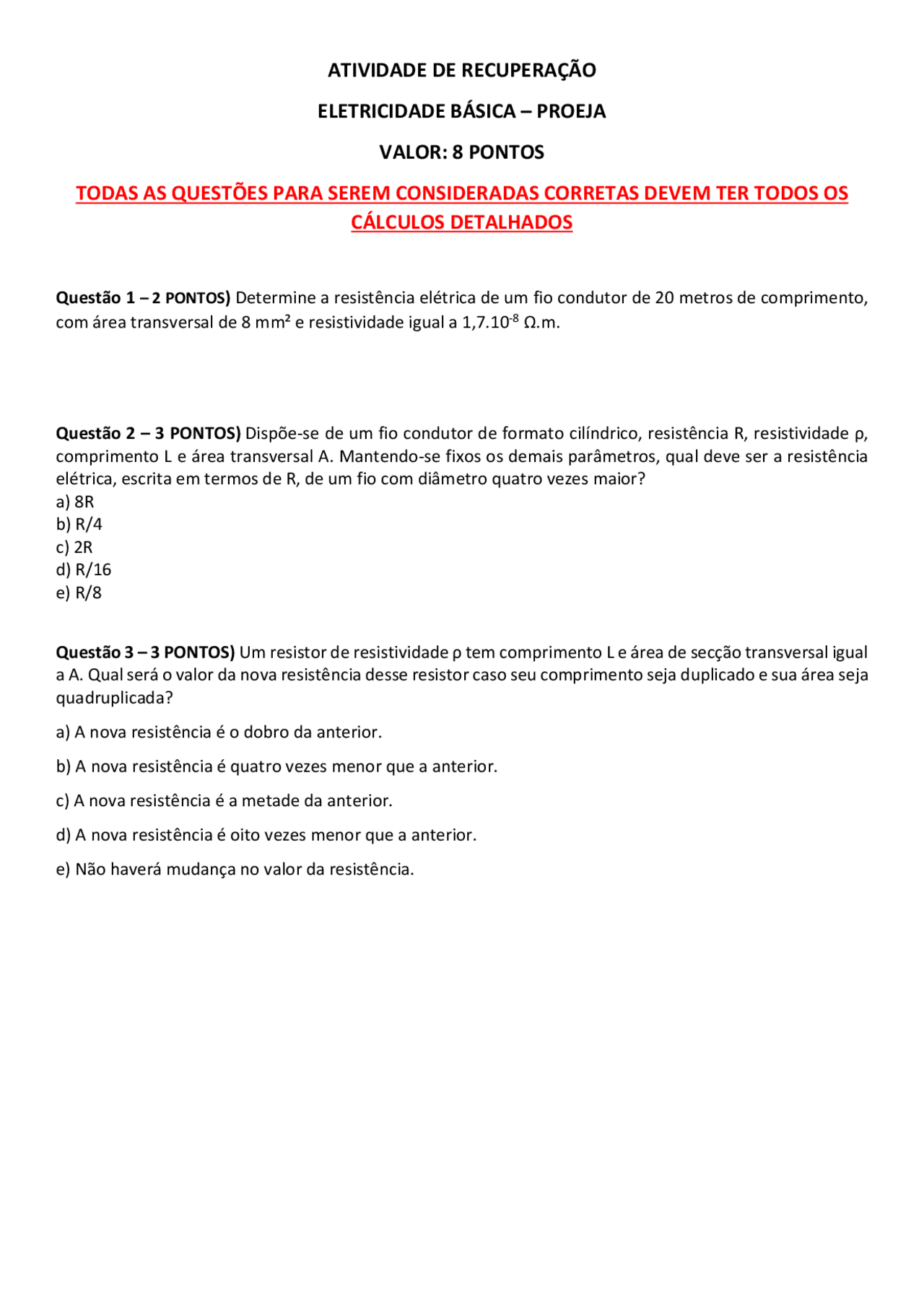 Lista De Exercícios 2 Lei De Ohm Docsity