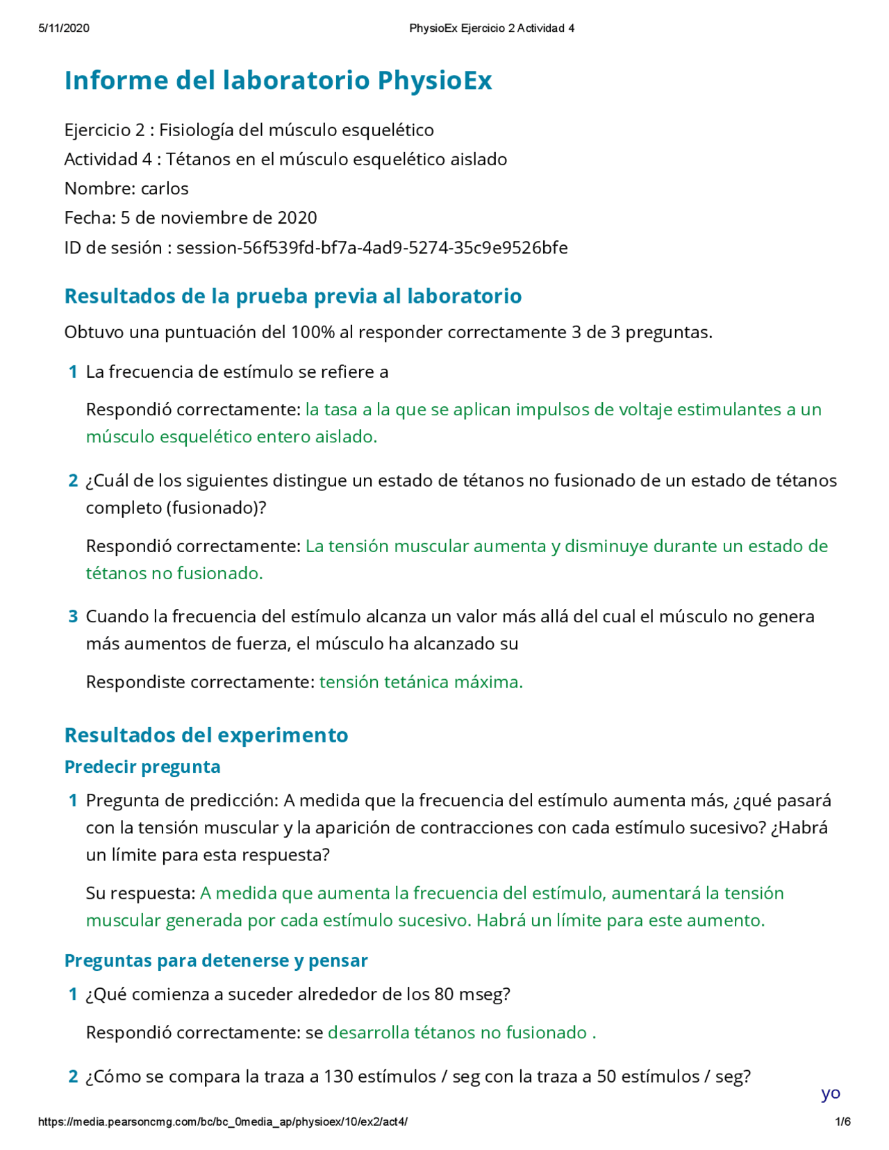 PhysioEx Ejercicio 2 Actividad 4 | Ejercicios de Anatomía | Docsity