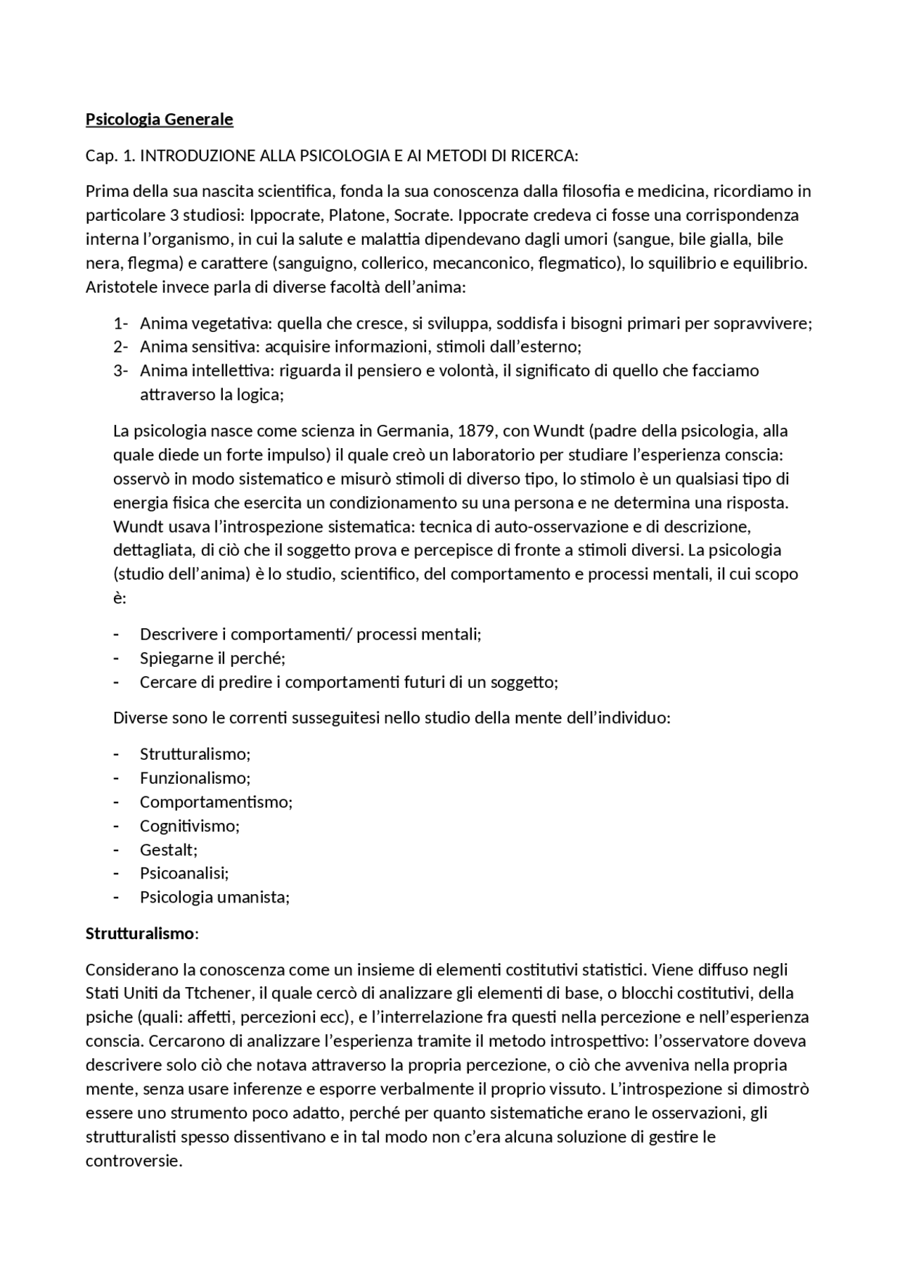 Manuale Psicologia Generale Docsity