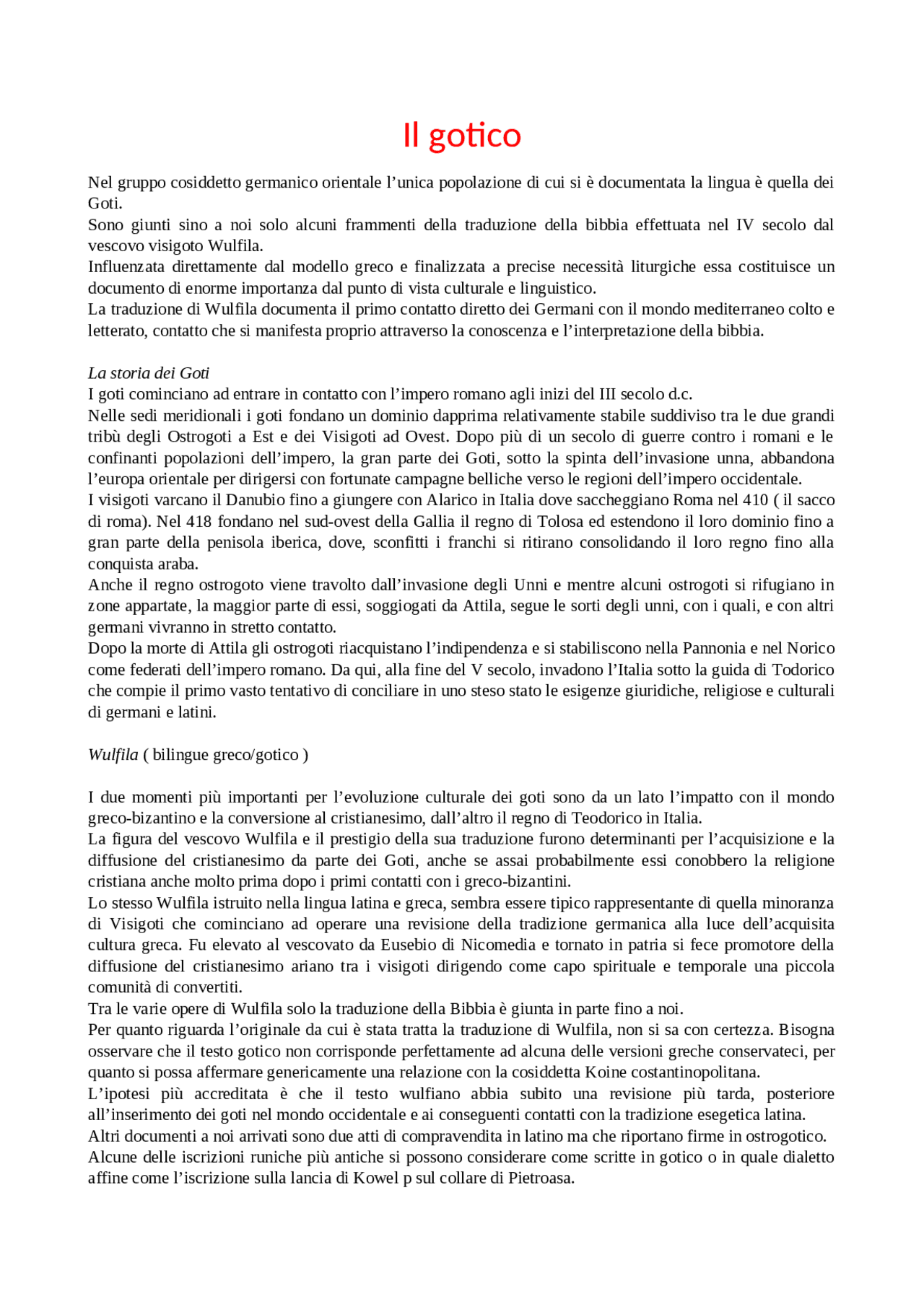 Gotico Riassunto Filologia Docsity