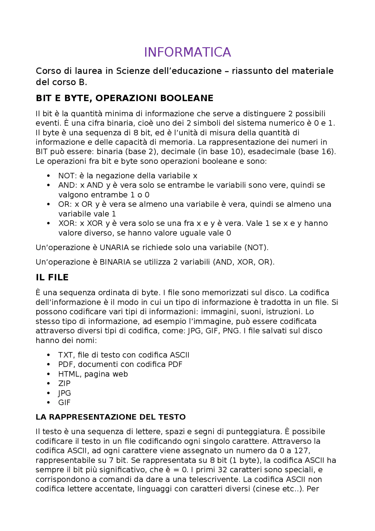 Appunti Di Informatica B Docsity