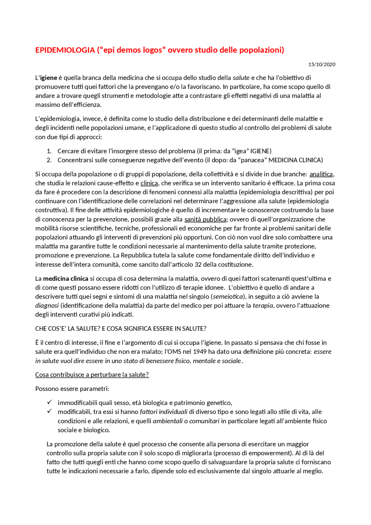Appunti Lezione Epidemiologia Docsity