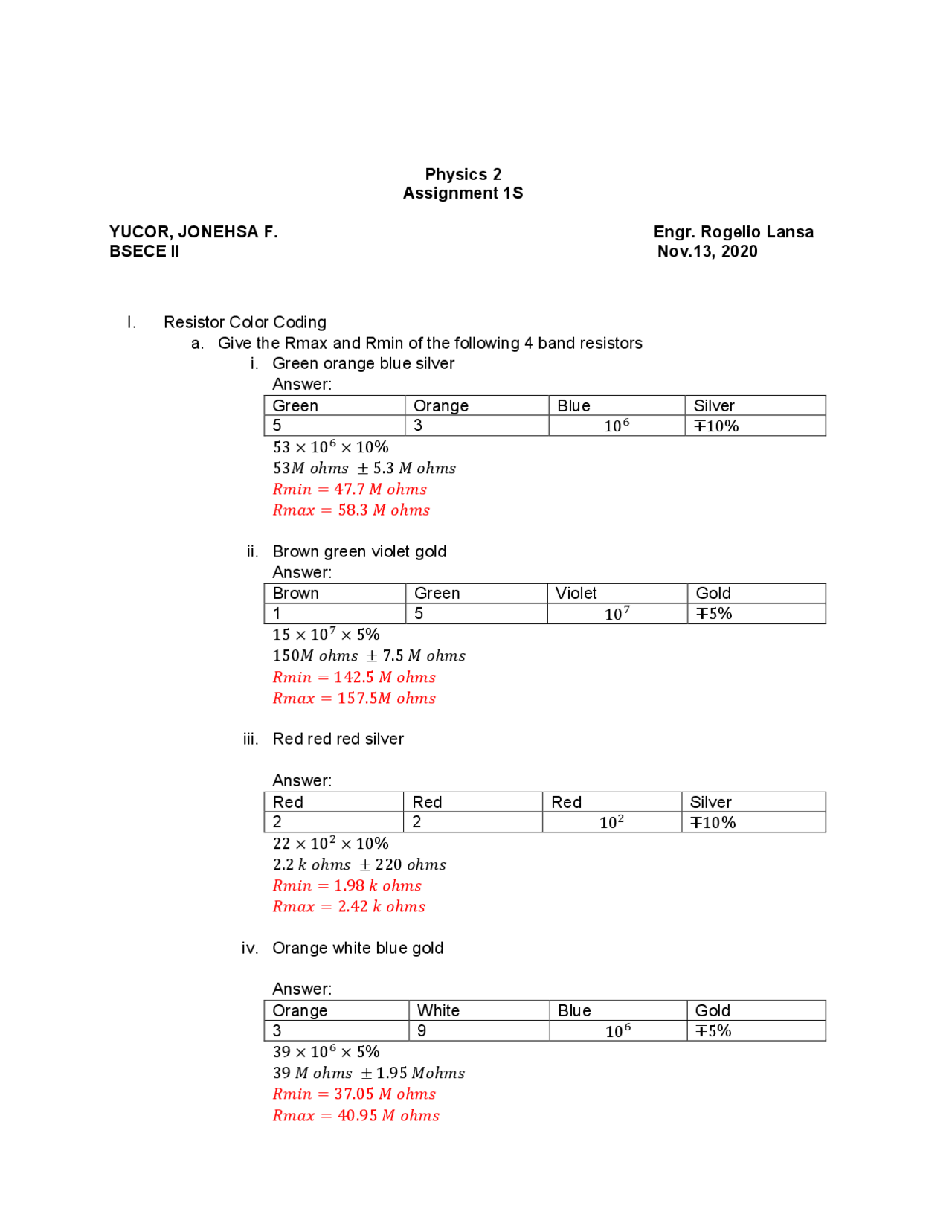 Electronics Engineering Assignment Docsity