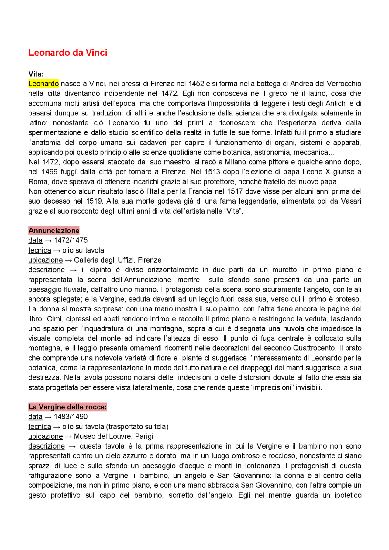 Appunti Leonardo Da Vinci Docsity