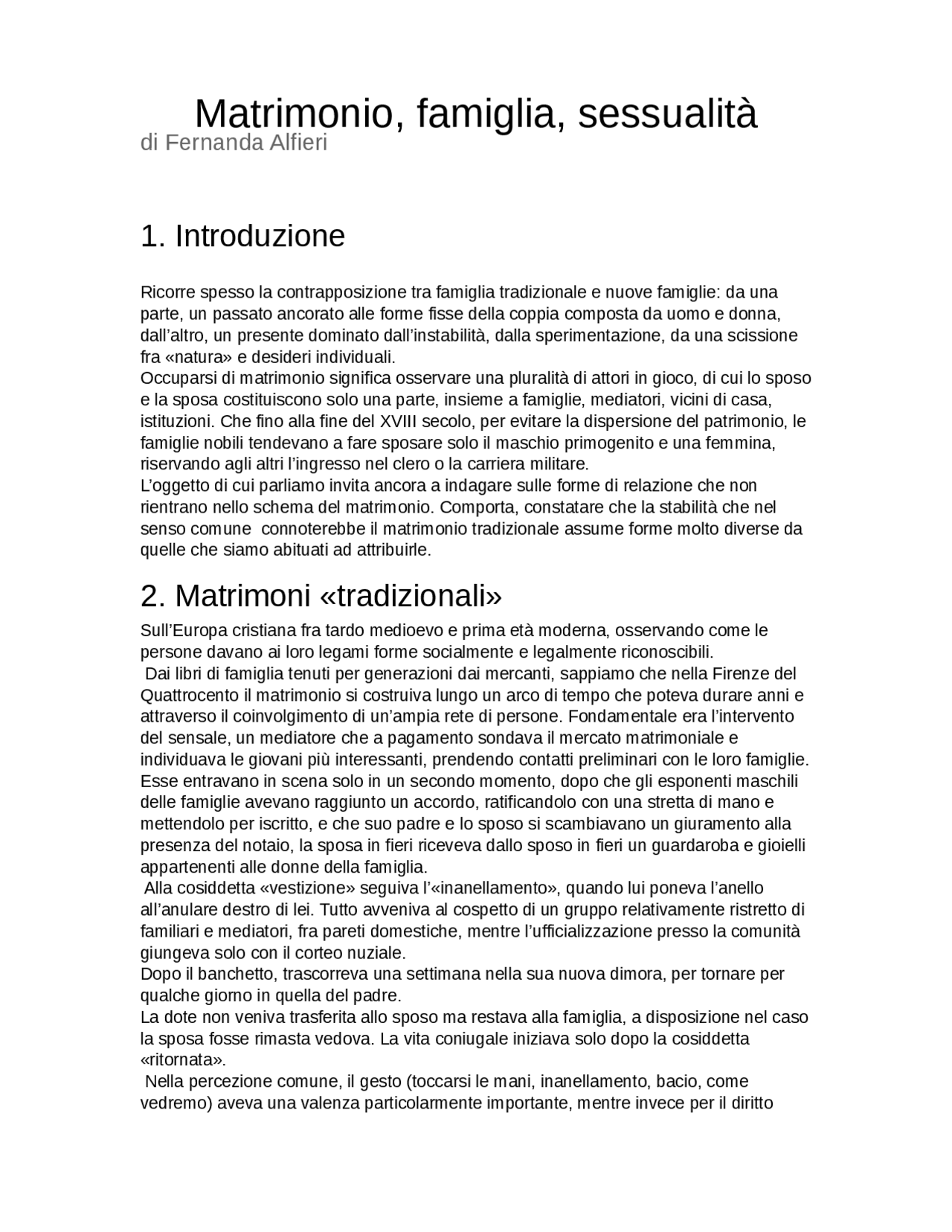 Matrimonio Famiglia Sessualità Alfieri Riassunto Docsity