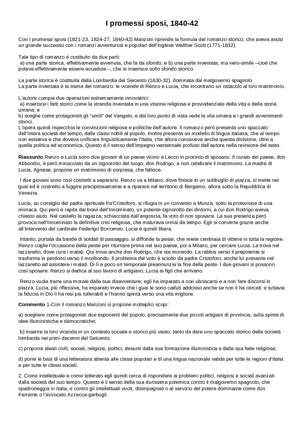 I promessi sposi, 1840-42 - Docsity I promessi sposi, 1840-42 - Docsity