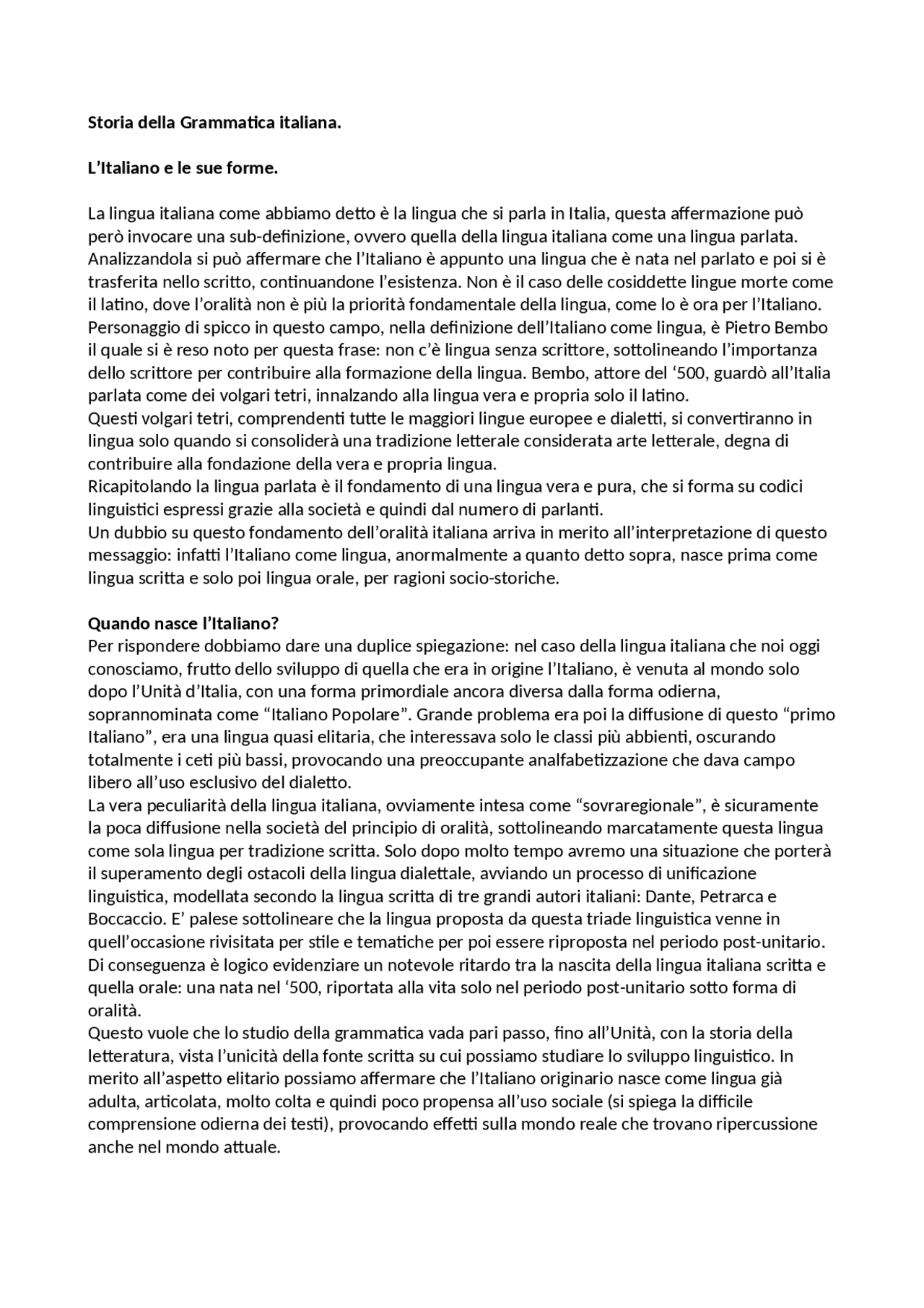 Schemi Base Storia Della Grammatica Italiana Docsity