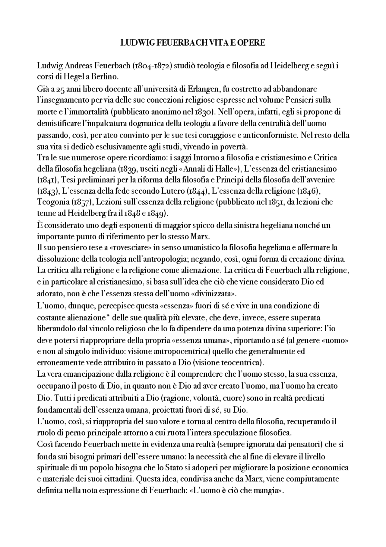 Feuerbach E Marx Appunti Docsity