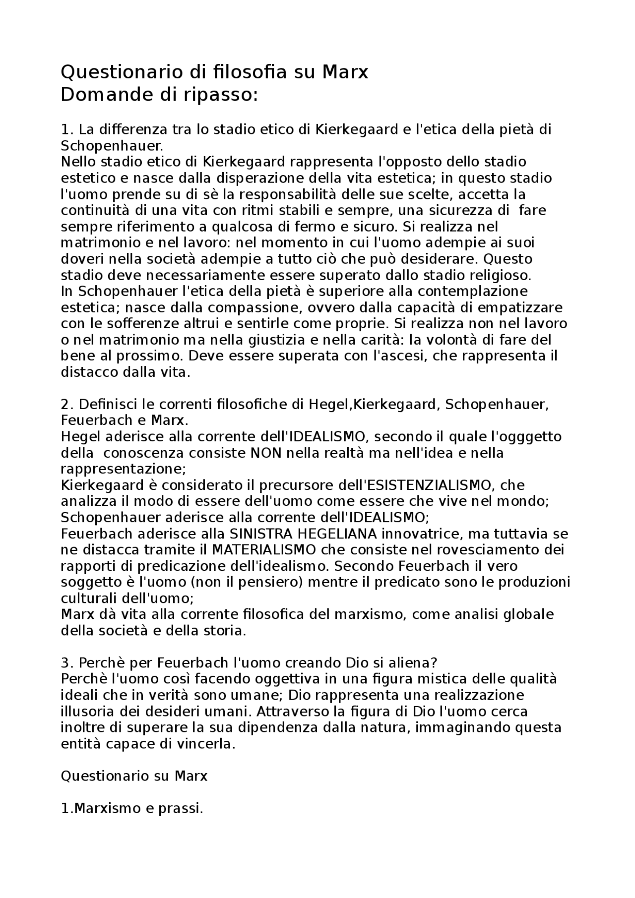 Domande e risposte su Carl Marx - Docsity