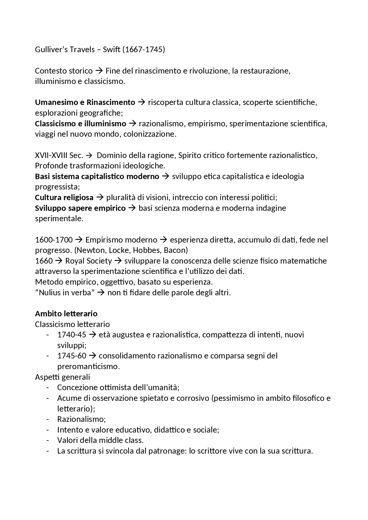 Appunti In Italiano Dei Viaggi Di Gulliver Docsity
