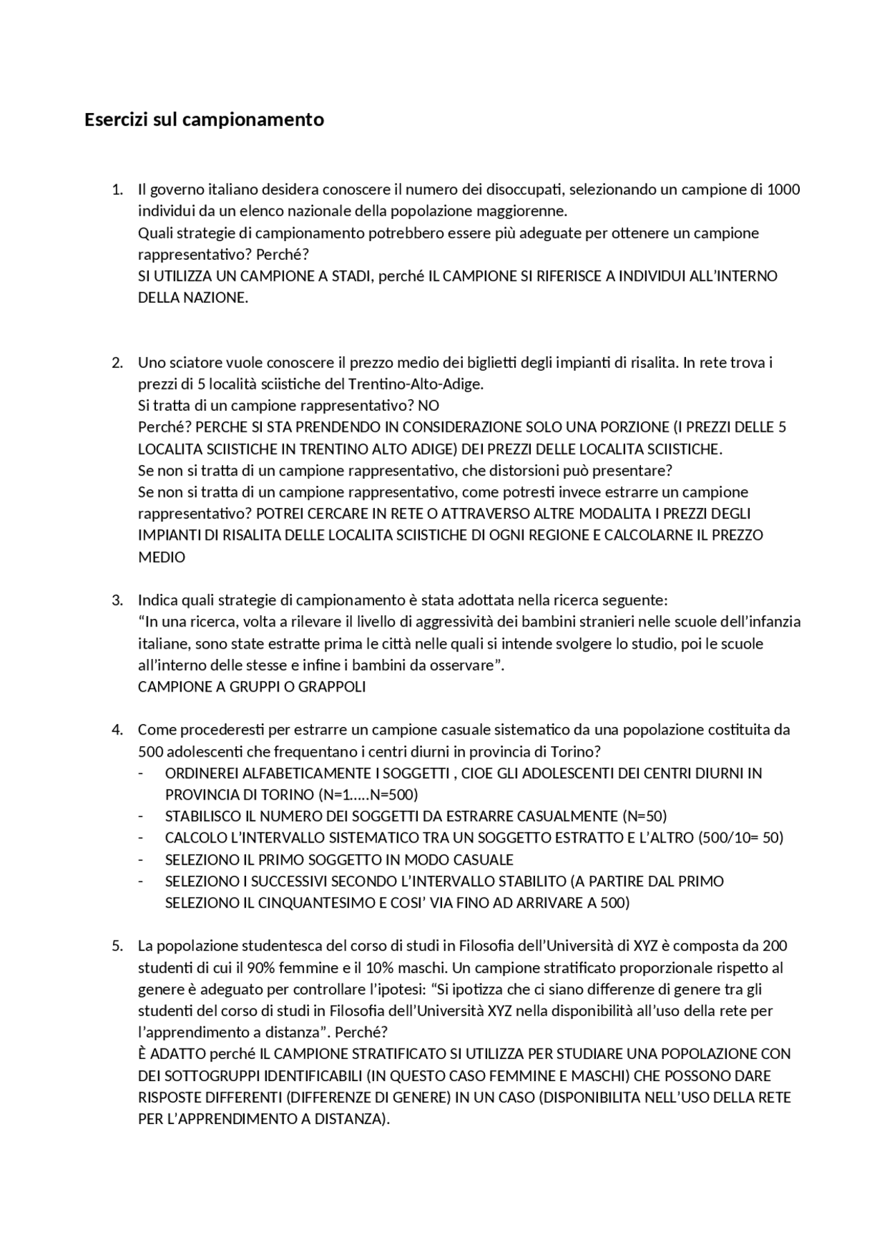 Esercizio Sul Campionamento Docsity