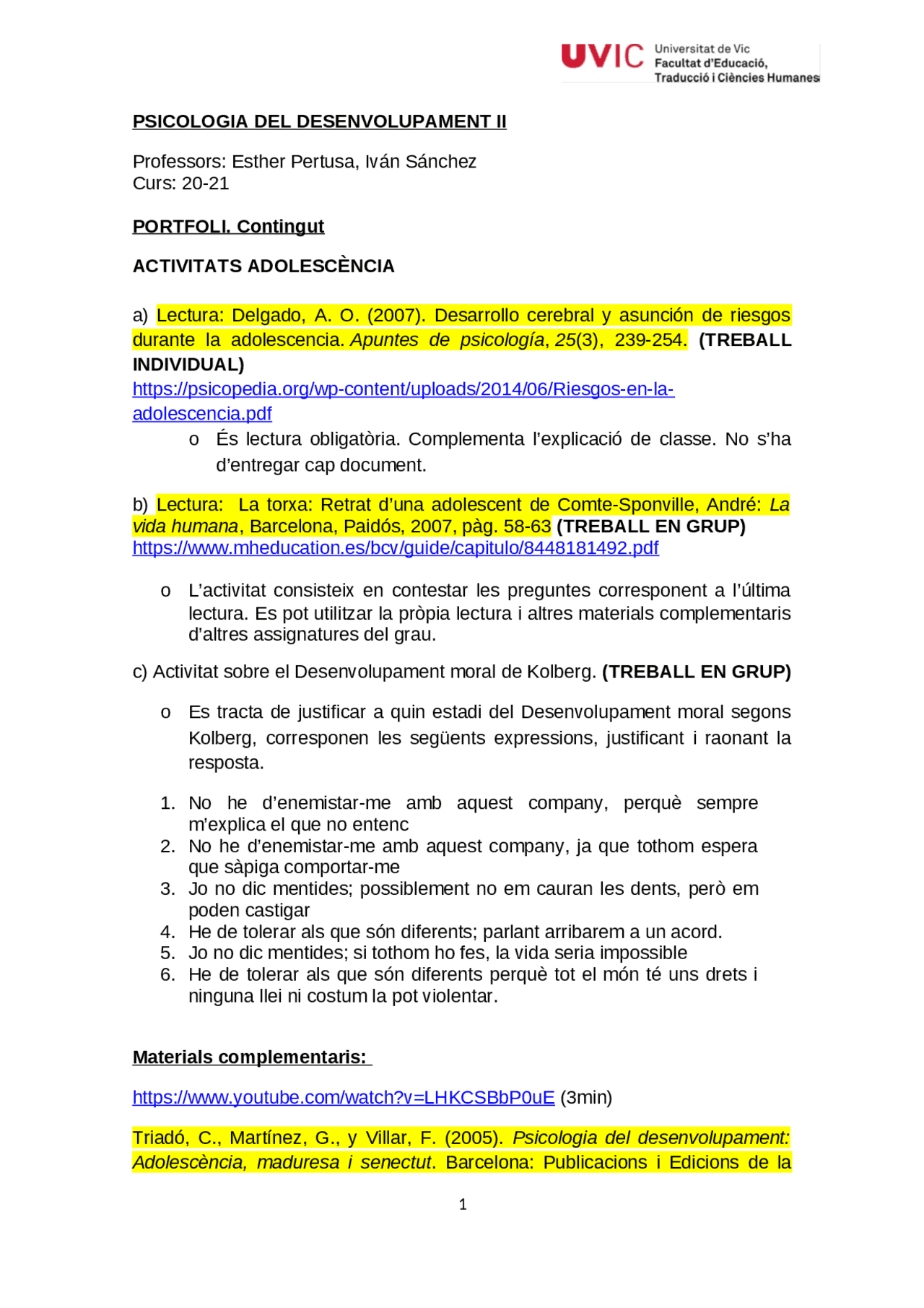 Portfoli Psicologia Del Desenvolupament Ii Docsity