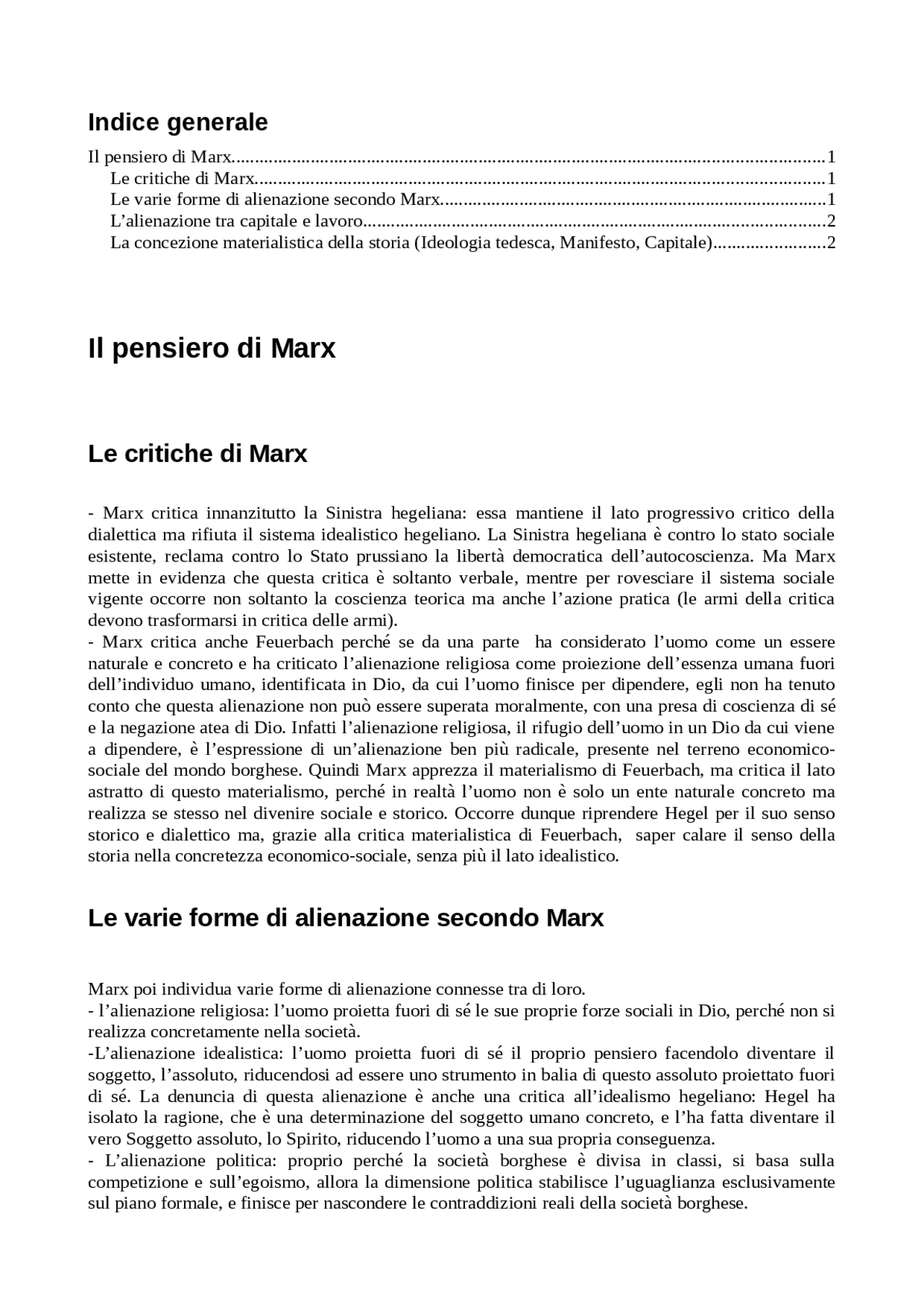 Sintesi Del Pensiero Di Marx Docsity