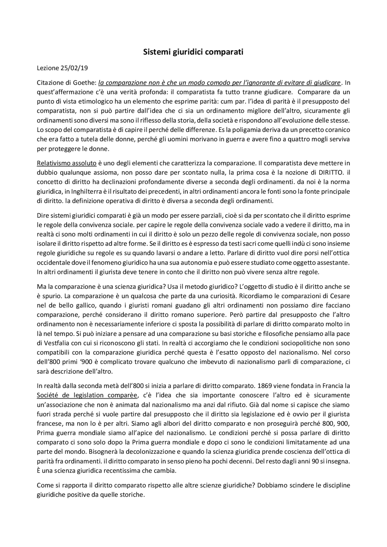Appunti Sistemi Giuridici Comparati Docsity