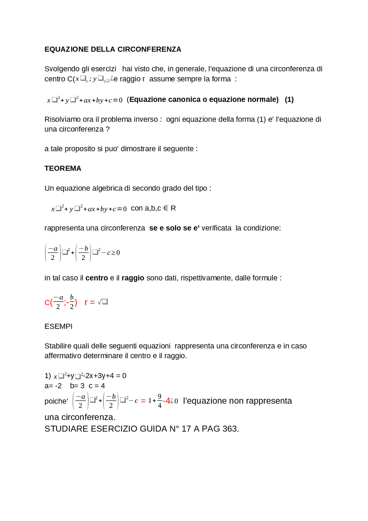 Equazione Della Circonferenza Appunti Di Matematica Docsity
