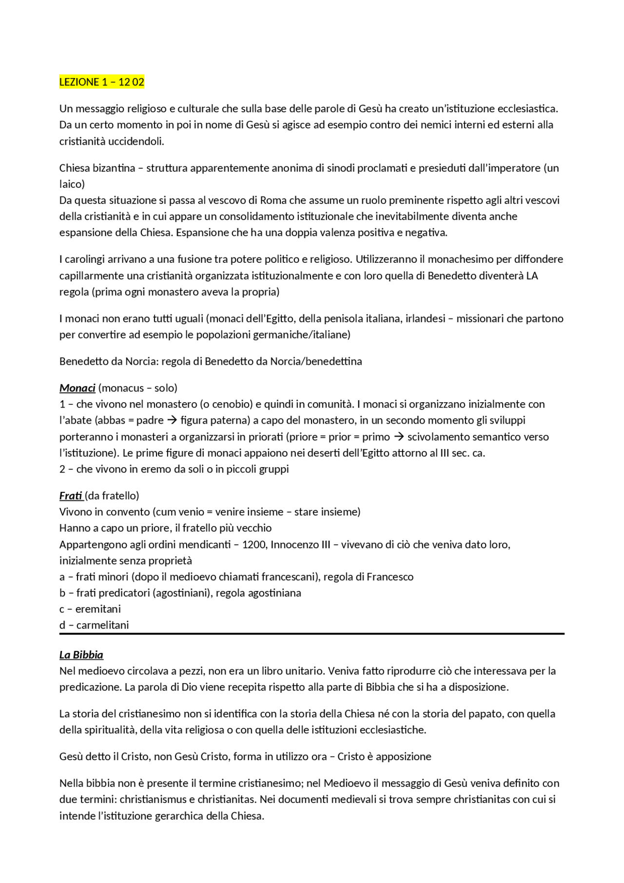 Appunti Di Storia Del Cristianesimo Benedetti Appunti Di Storia