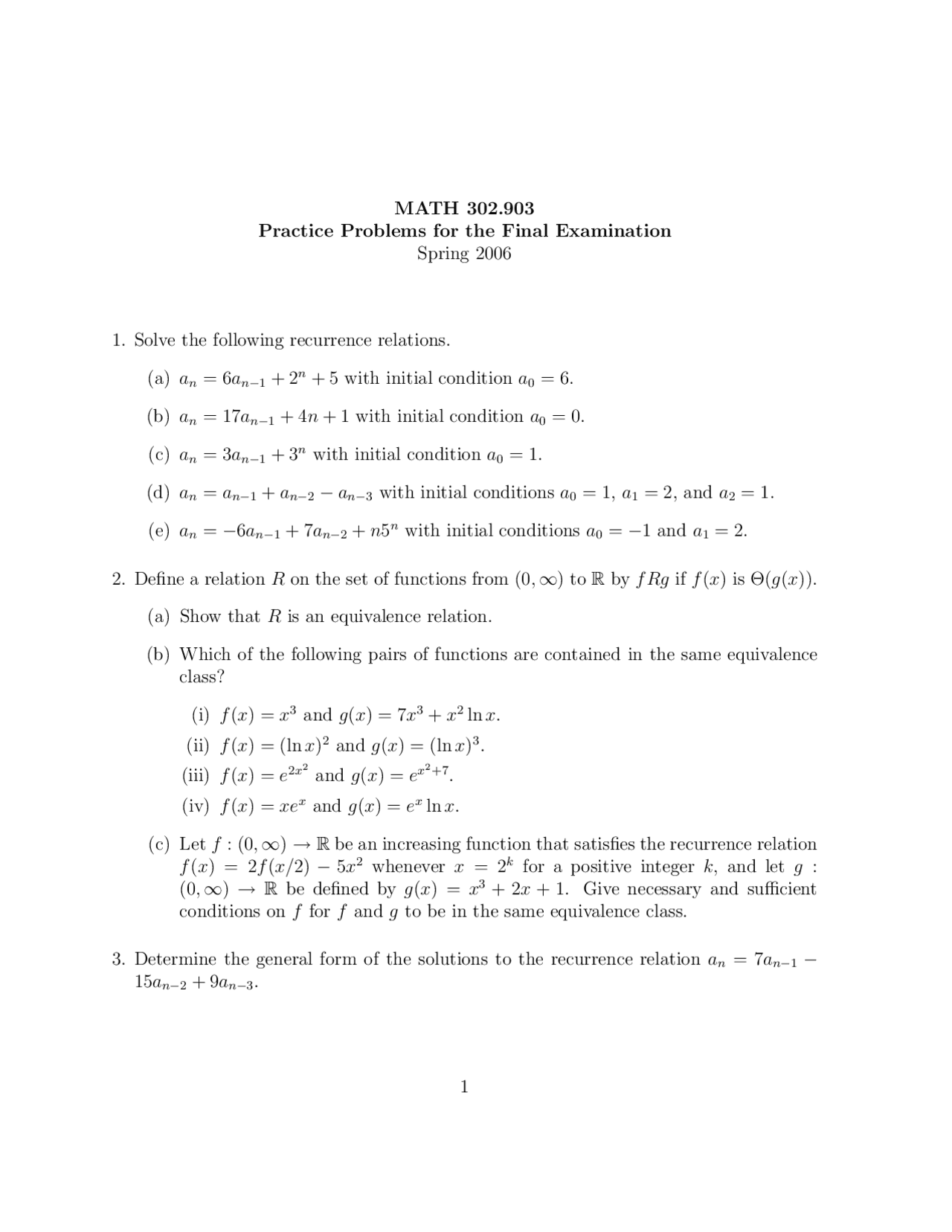 10 Solved Practice Problems - Review Sheet | MATH 302 | Study notes ...
