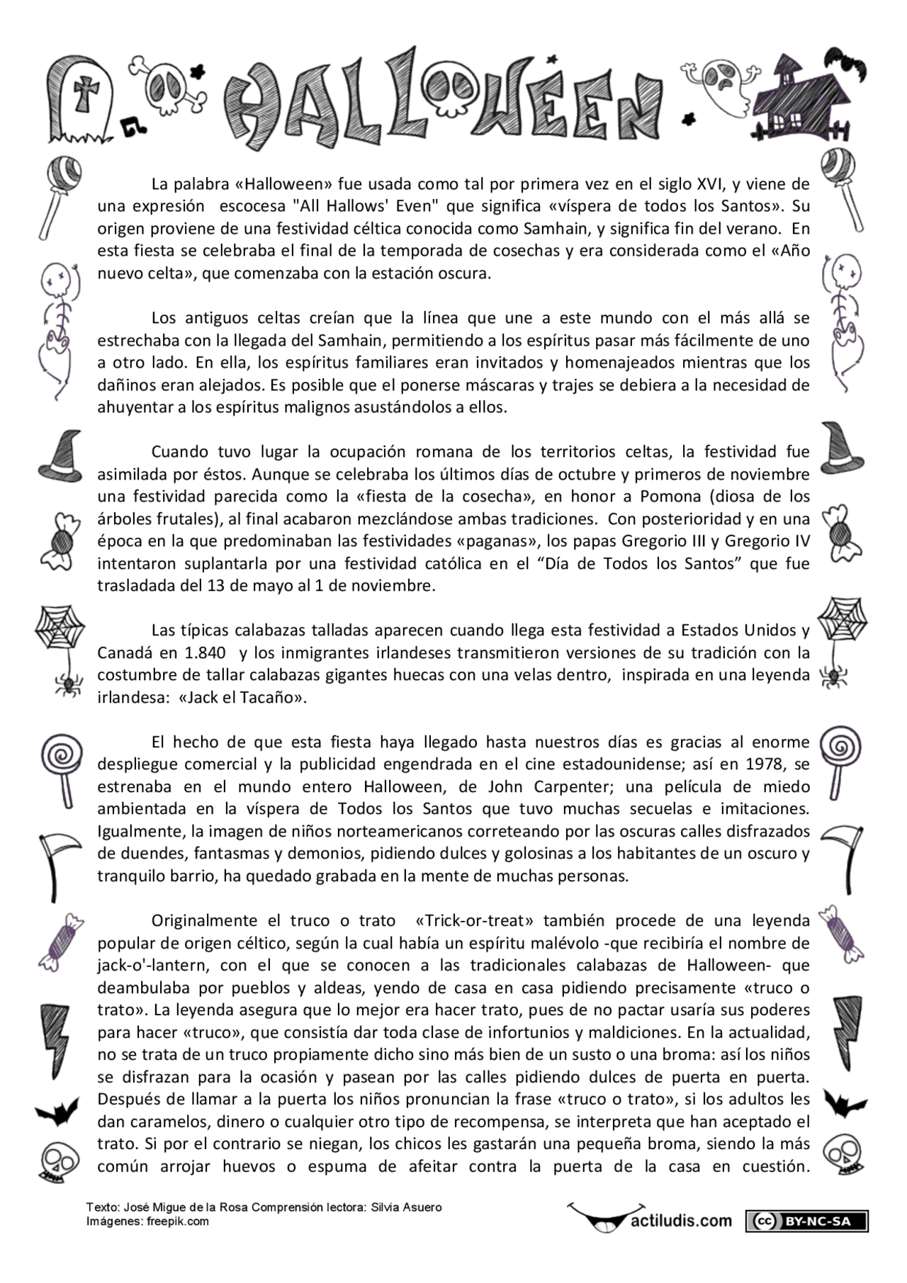 Lectura sobre halloween | Ejercicios de Lengua y Literatura | Docsity