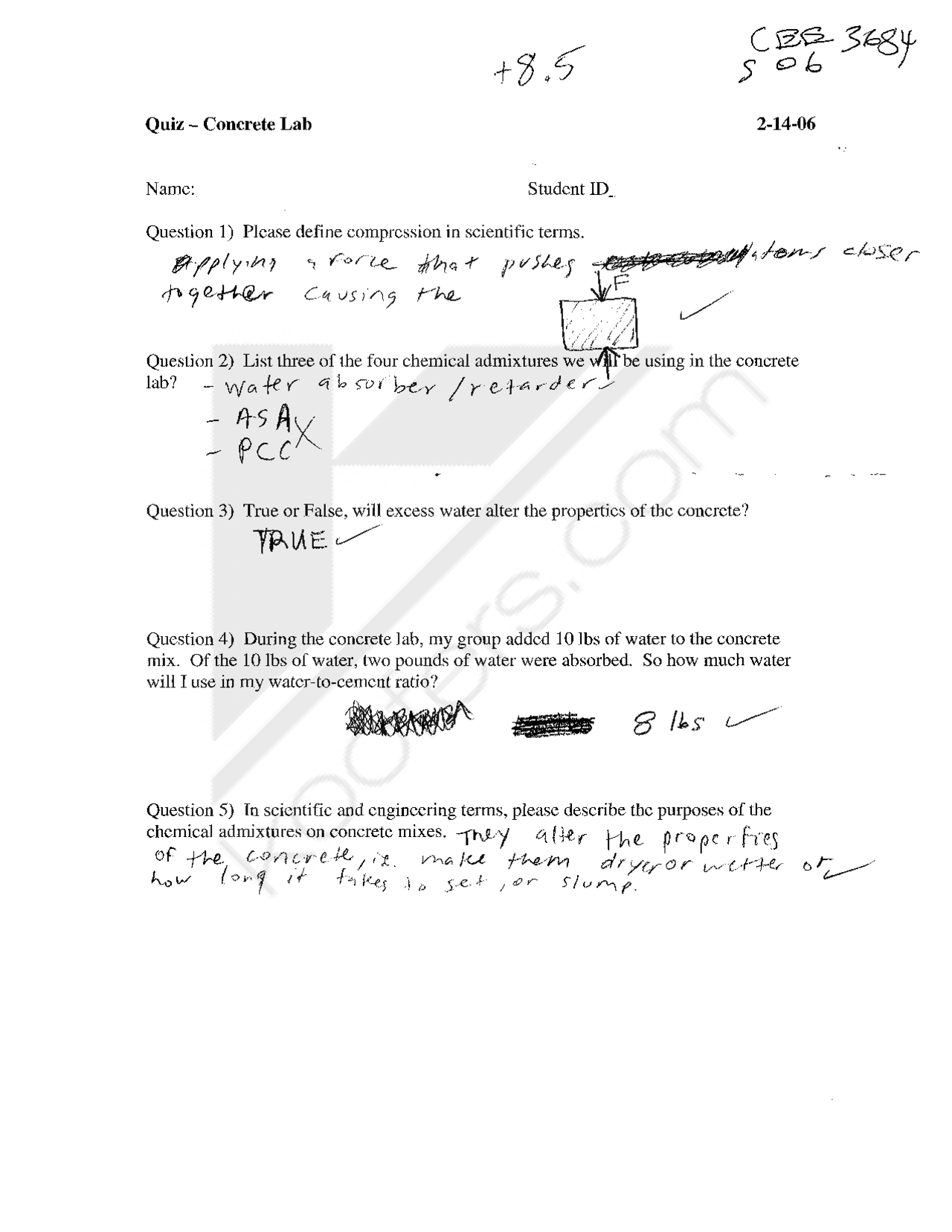 Quiz - Concrete Lab - Civil Engineering Materials | CEE 3684 - Docsity