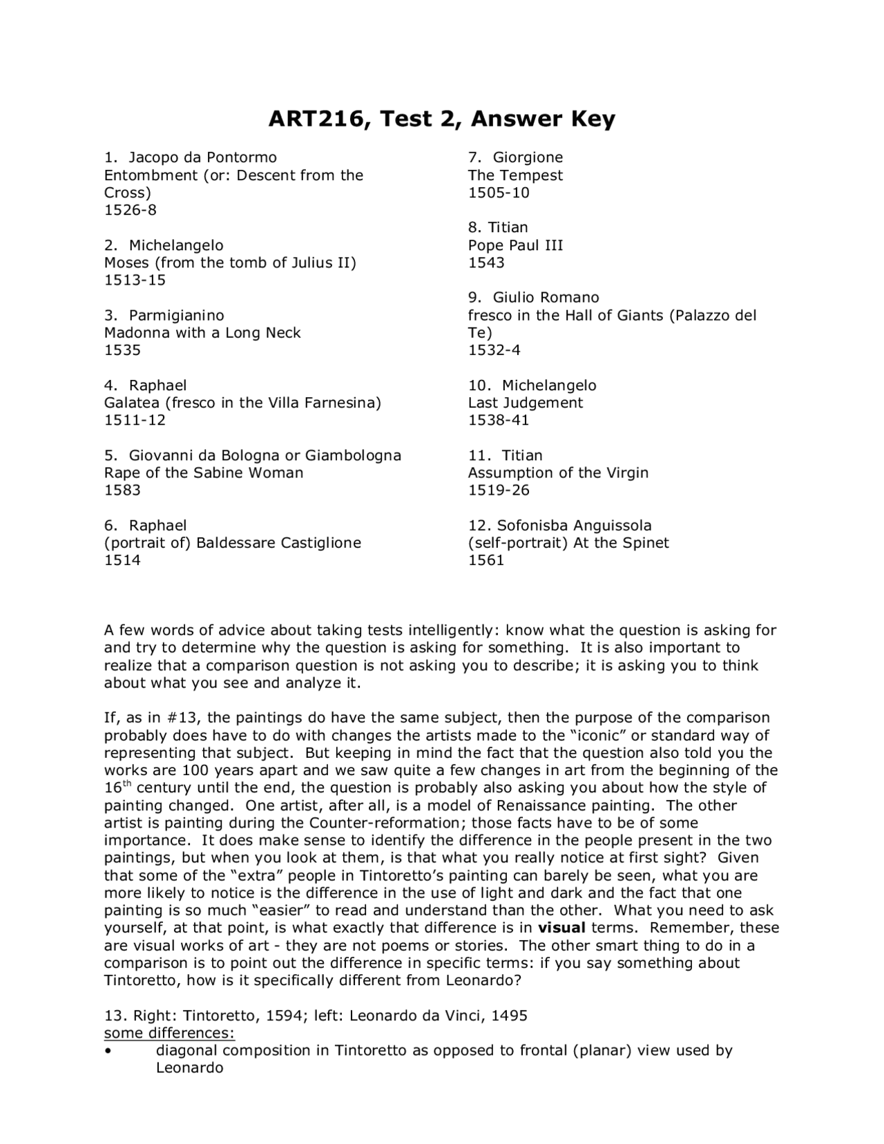 Test 2 Answers - Art History Survey: Renaissance to Contemporary | ART ...