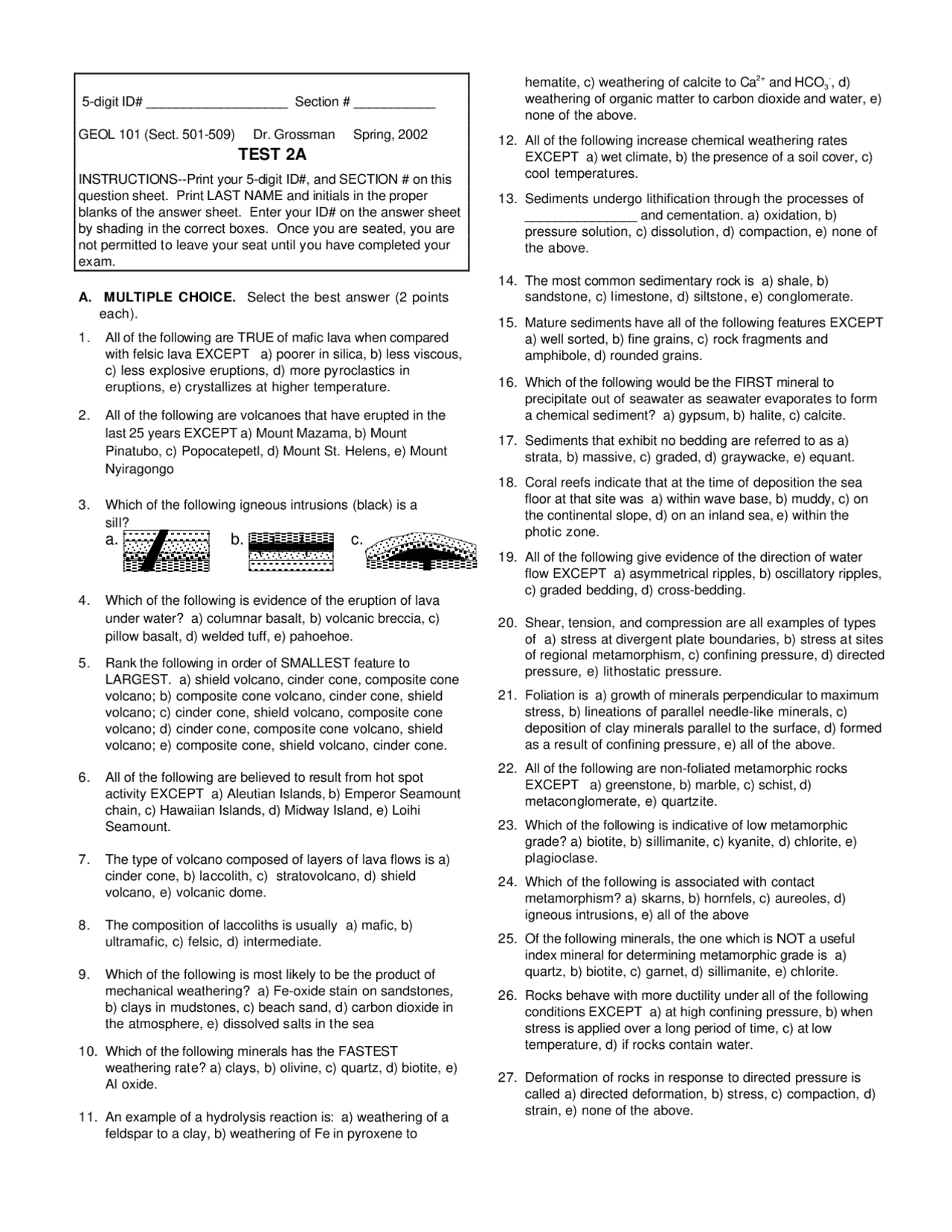 Questions On Honor Principles Of Geology Exam 2 Geol 101 Docsity