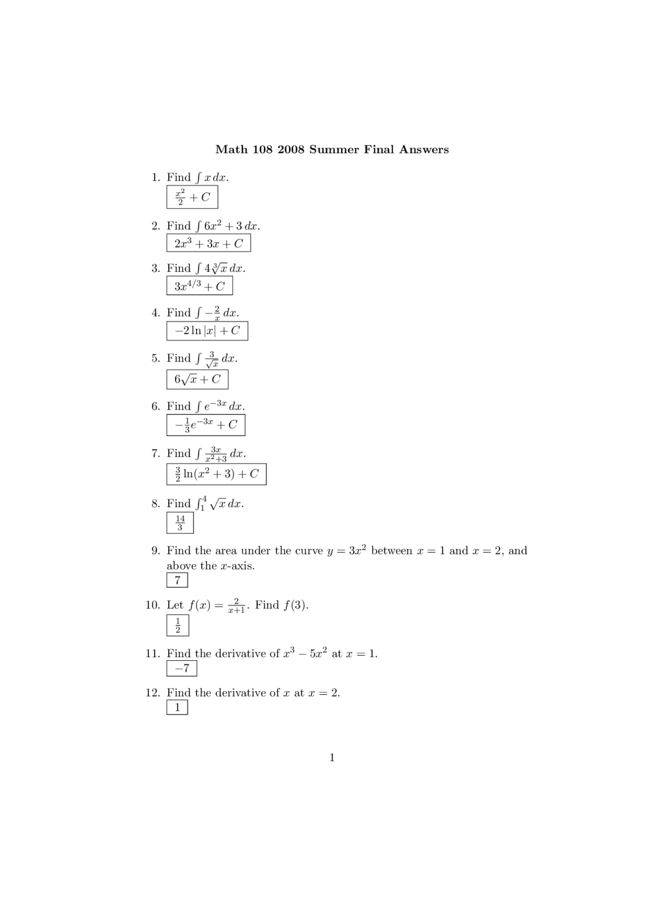 Final Test Answers - Introduction to Calculus: Business Applications ...