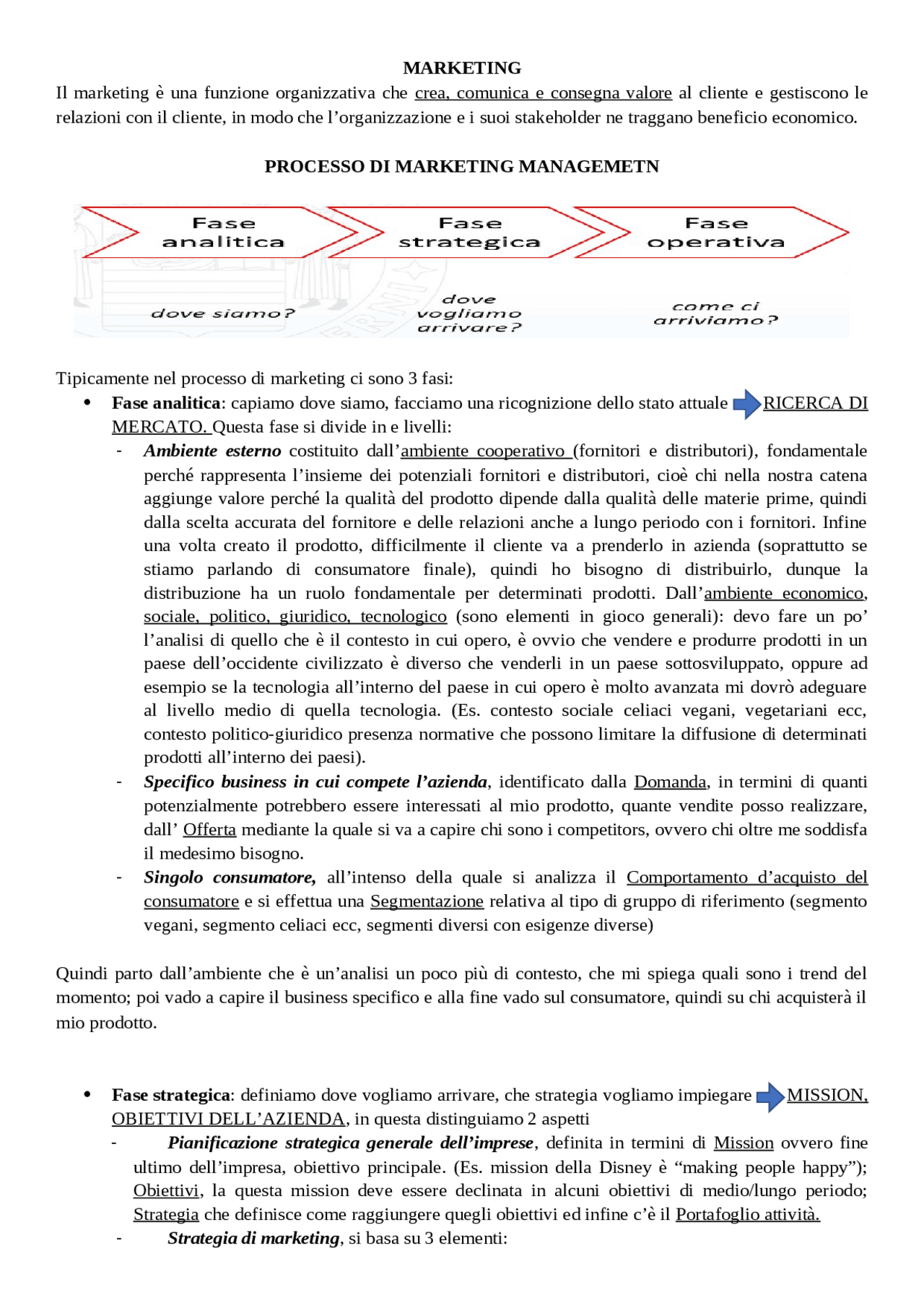 RIASSUNTO DISPENSE DI MARKETING - Docsity