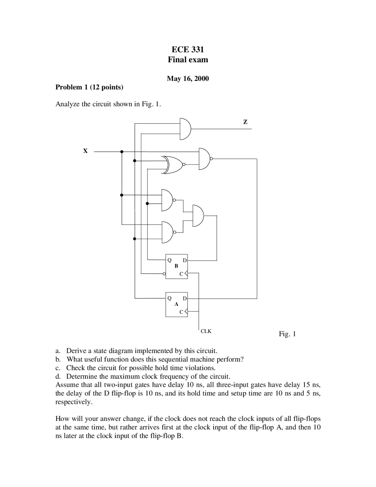 Final Exam Digital System Design 2000 Ece 331 Docsity