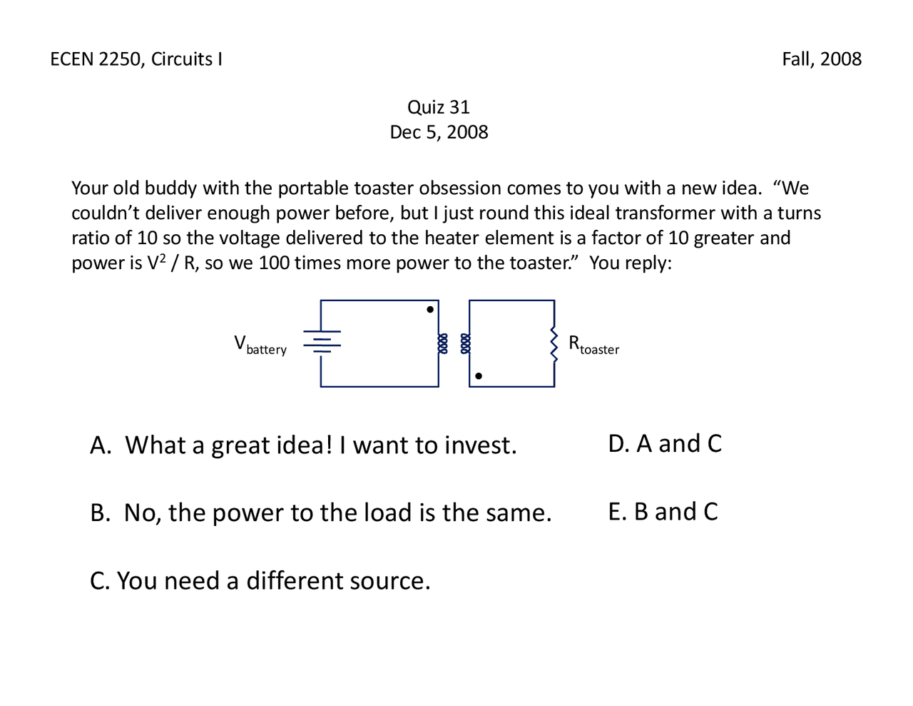 Introduction To Circuits And Electronics Quiz 31 Ecen 2250 Docsity