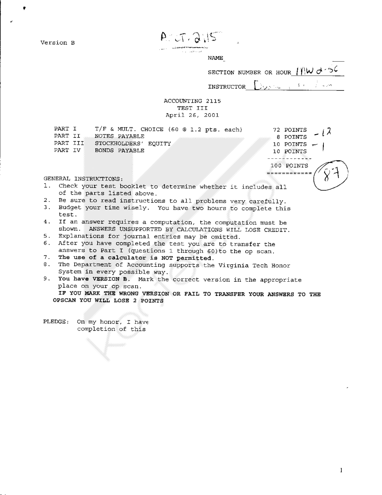 Exam 3 With Answers Principles Of Accounting Acis 2115 Docsity