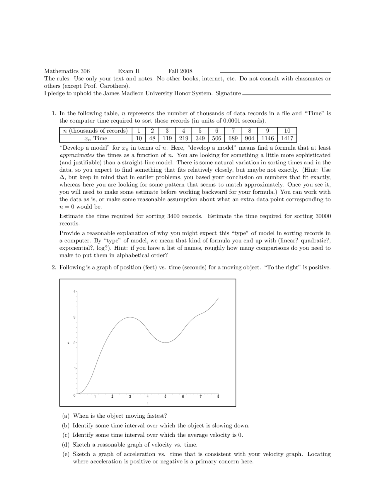 Exam 2 Principles Of Analysis Fall 2008 Math 306 Docsity
