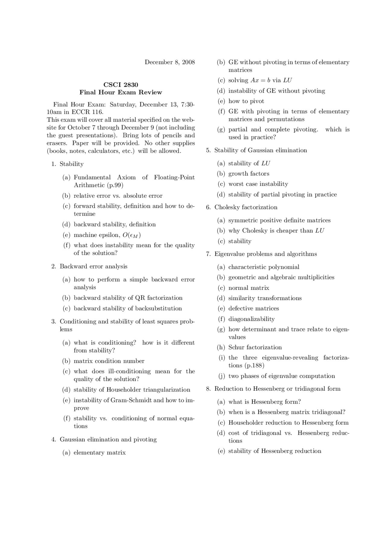 Final Exam Hour Review Special Topics In Computer Science Csci 2830 Docsity