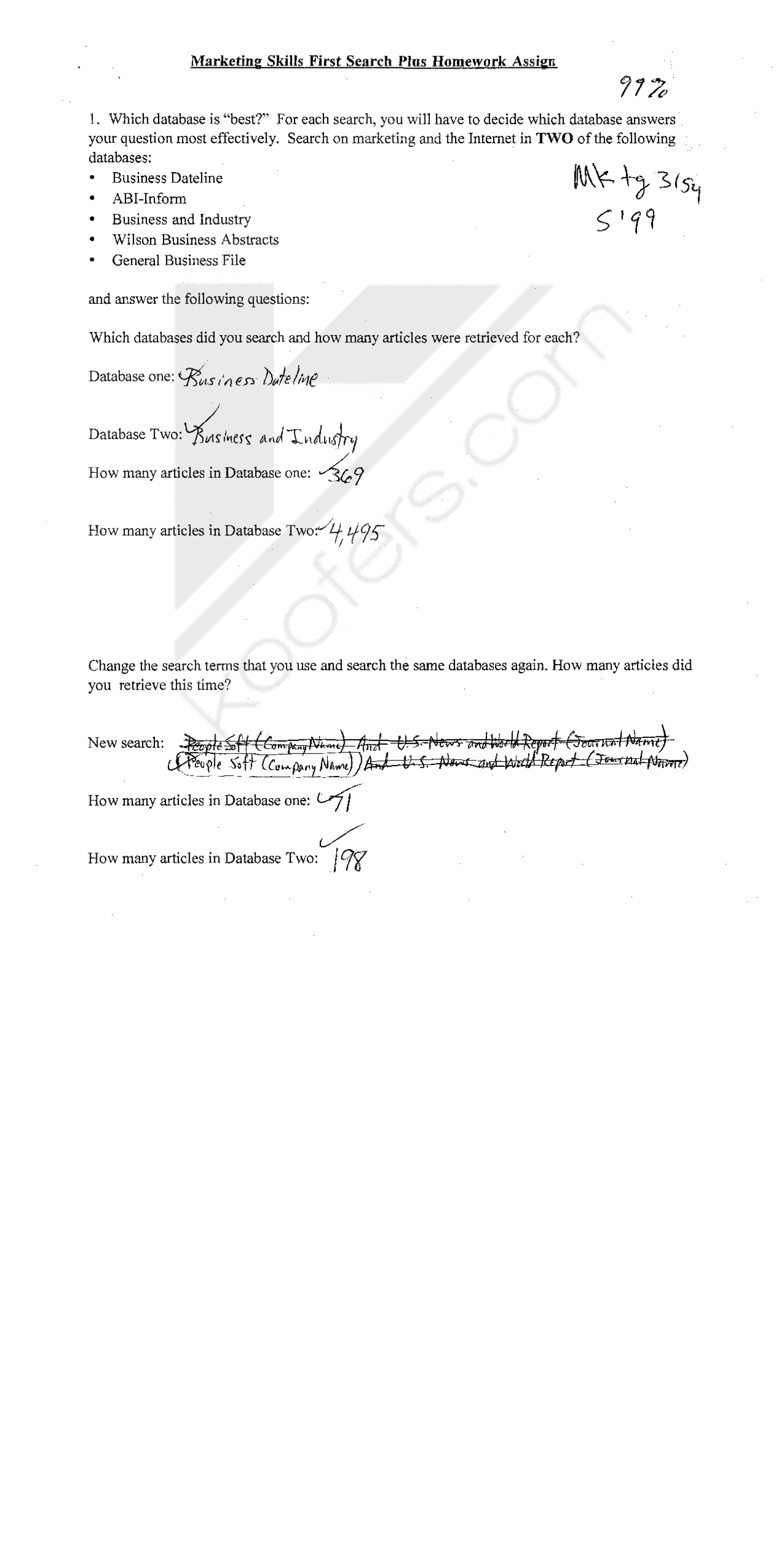 Marketing Skills First Search Plus Homework Assignment With Answers